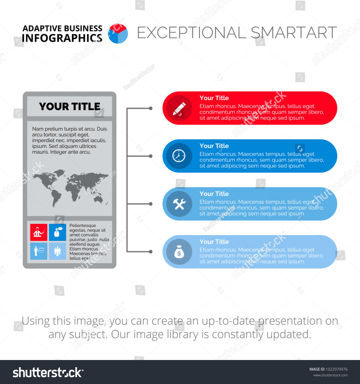 Four Branches Chart Slide Template: vector de stock (libre de regalías ...