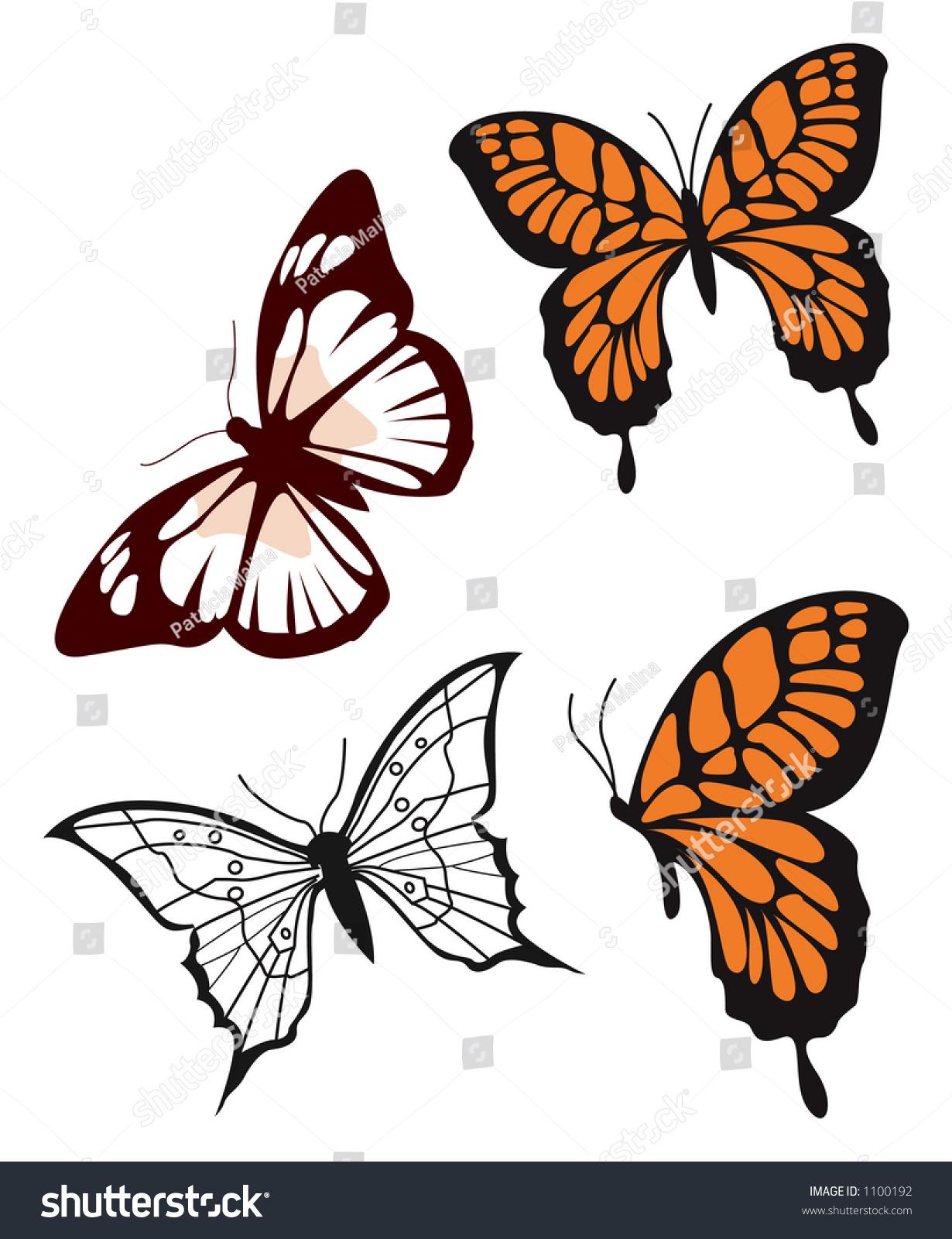 Four Butterflies Stock Vector 1100192 : Shutterstock