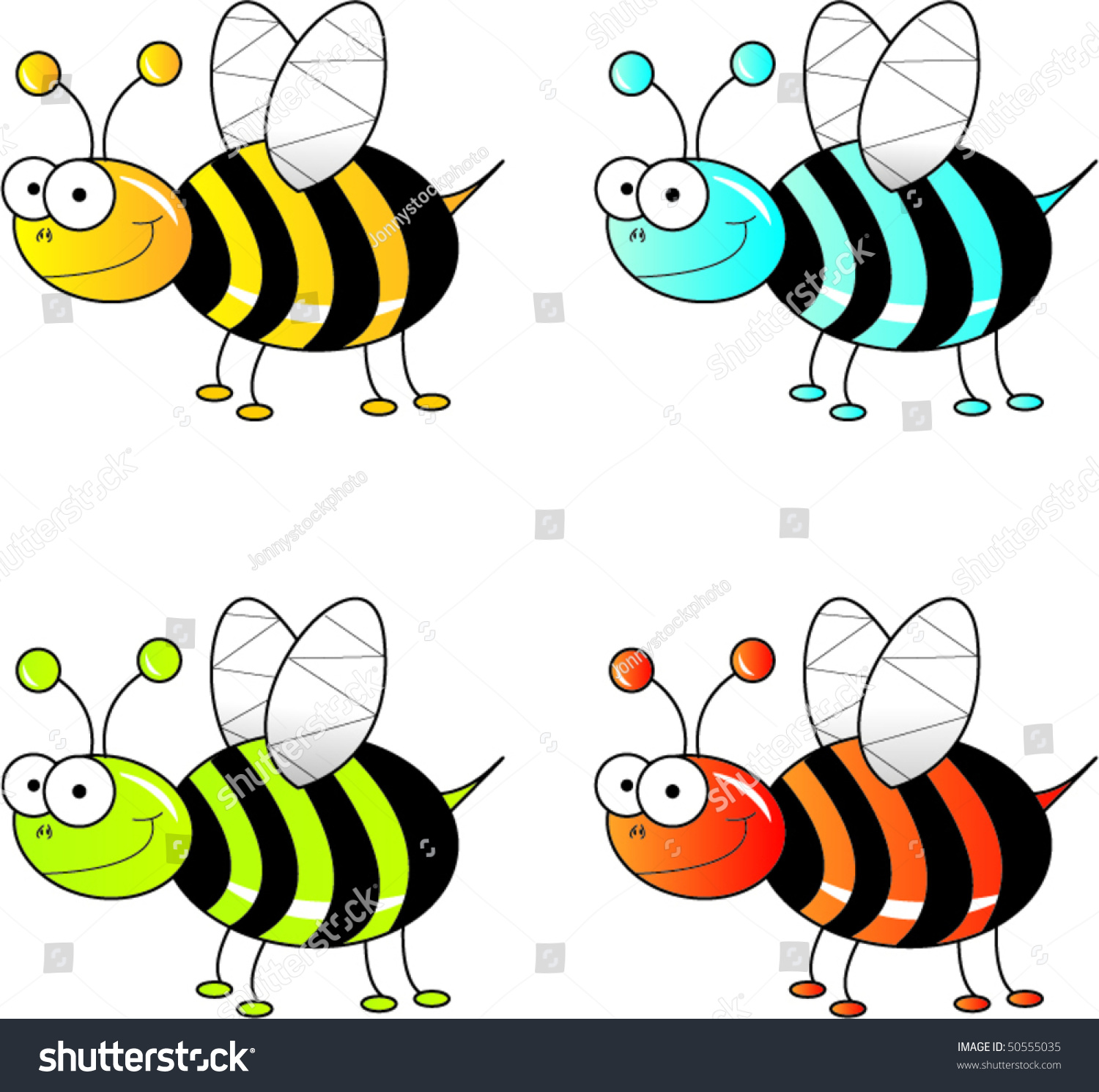 Four Cartoon Bees Stock Vector (Royalty Free) 50555035