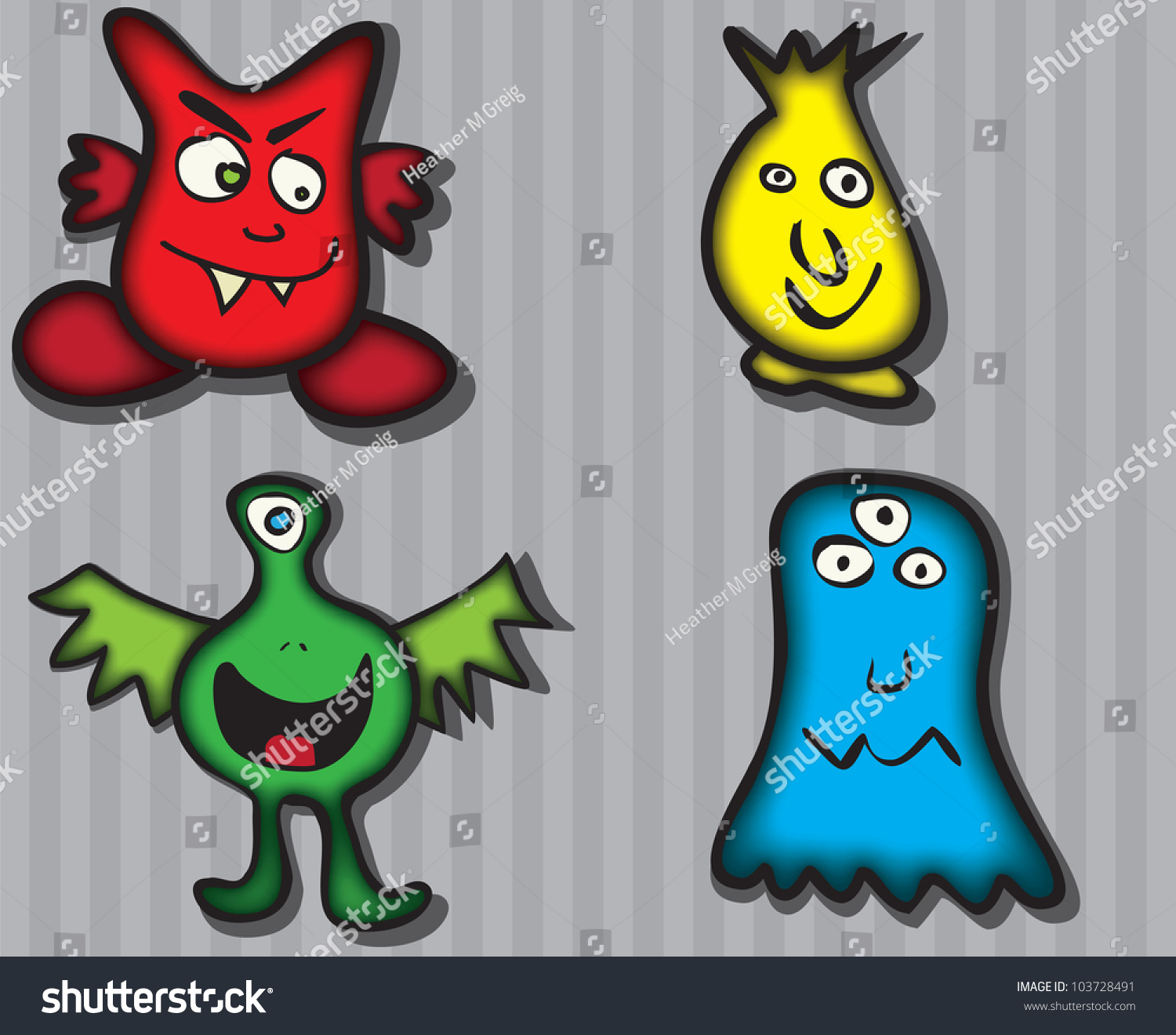 Four Cartoon Monsters Stock Vector (Royalty Free) 103728491