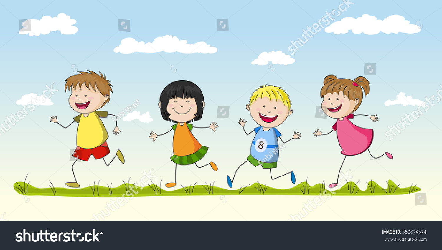 Four Children Playing: เวกเตอร์สต็อก (ปลอดค่าลิขสิทธิ์) 350874374 ...