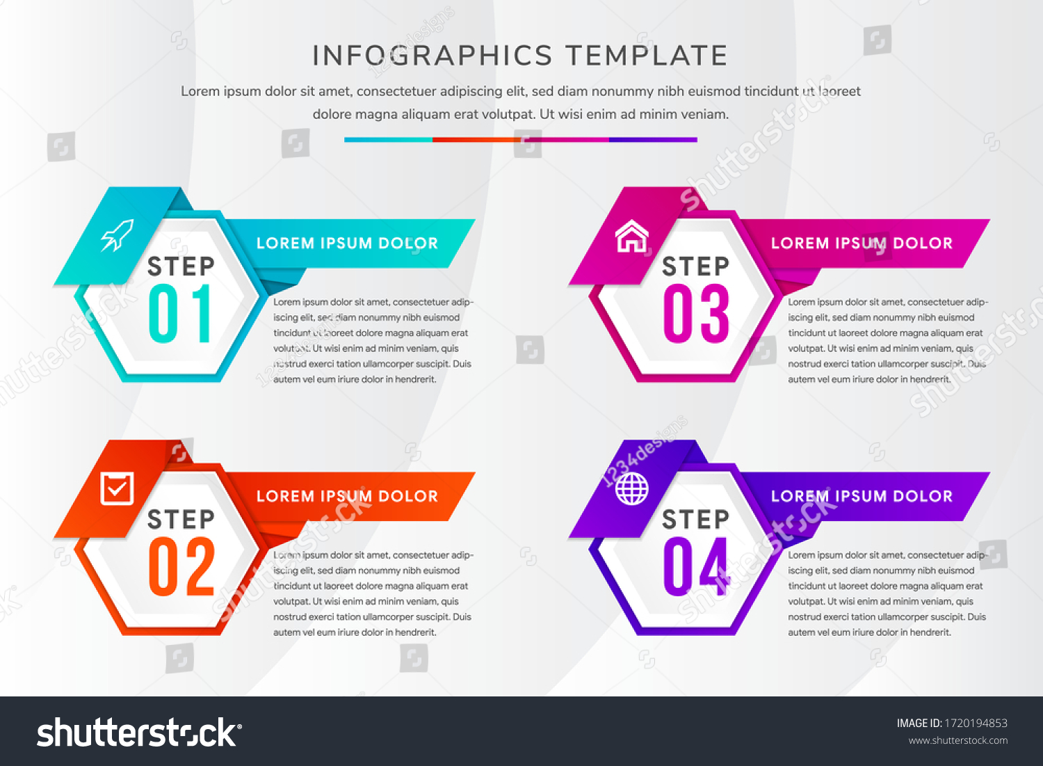 Four Colorful Separate Hexagonal Elements Diagonal Stock Vector ...