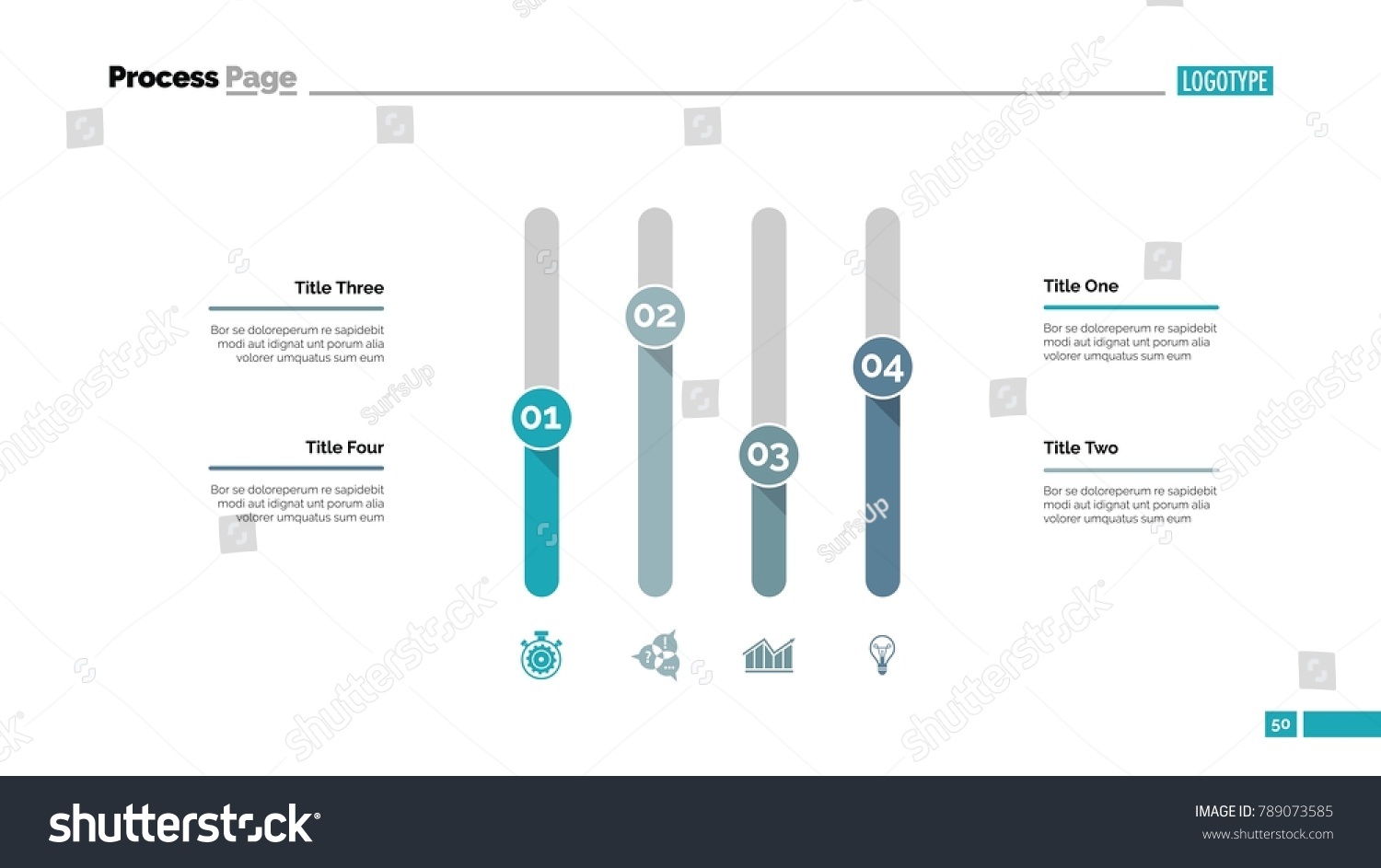 Four Columns Chart Slide Template Stock Vector (Royalty Free) 789073585 ...