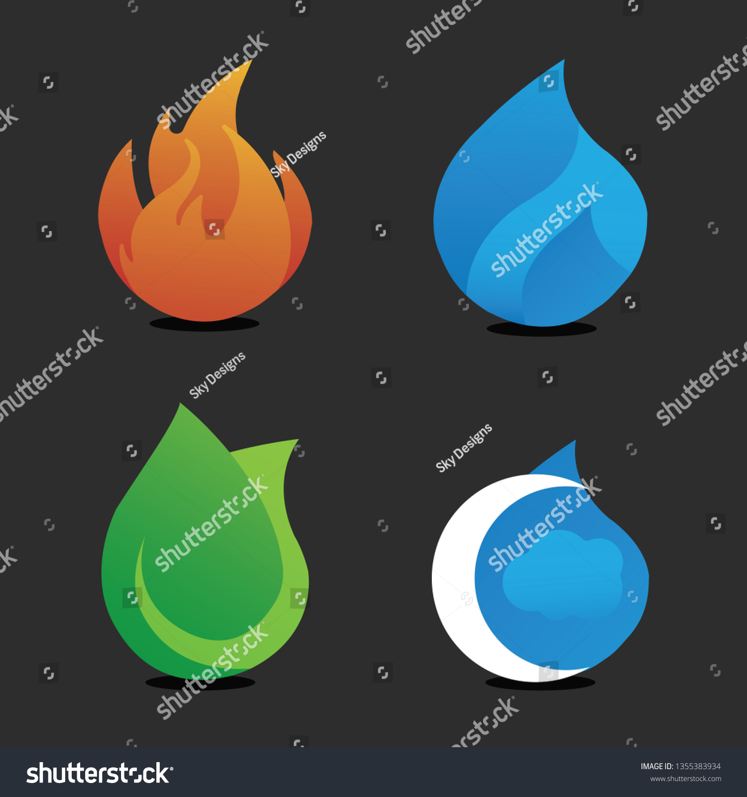 Four Elements Fire Air Water Earth Stock Vector (Royalty Free) 1355383934