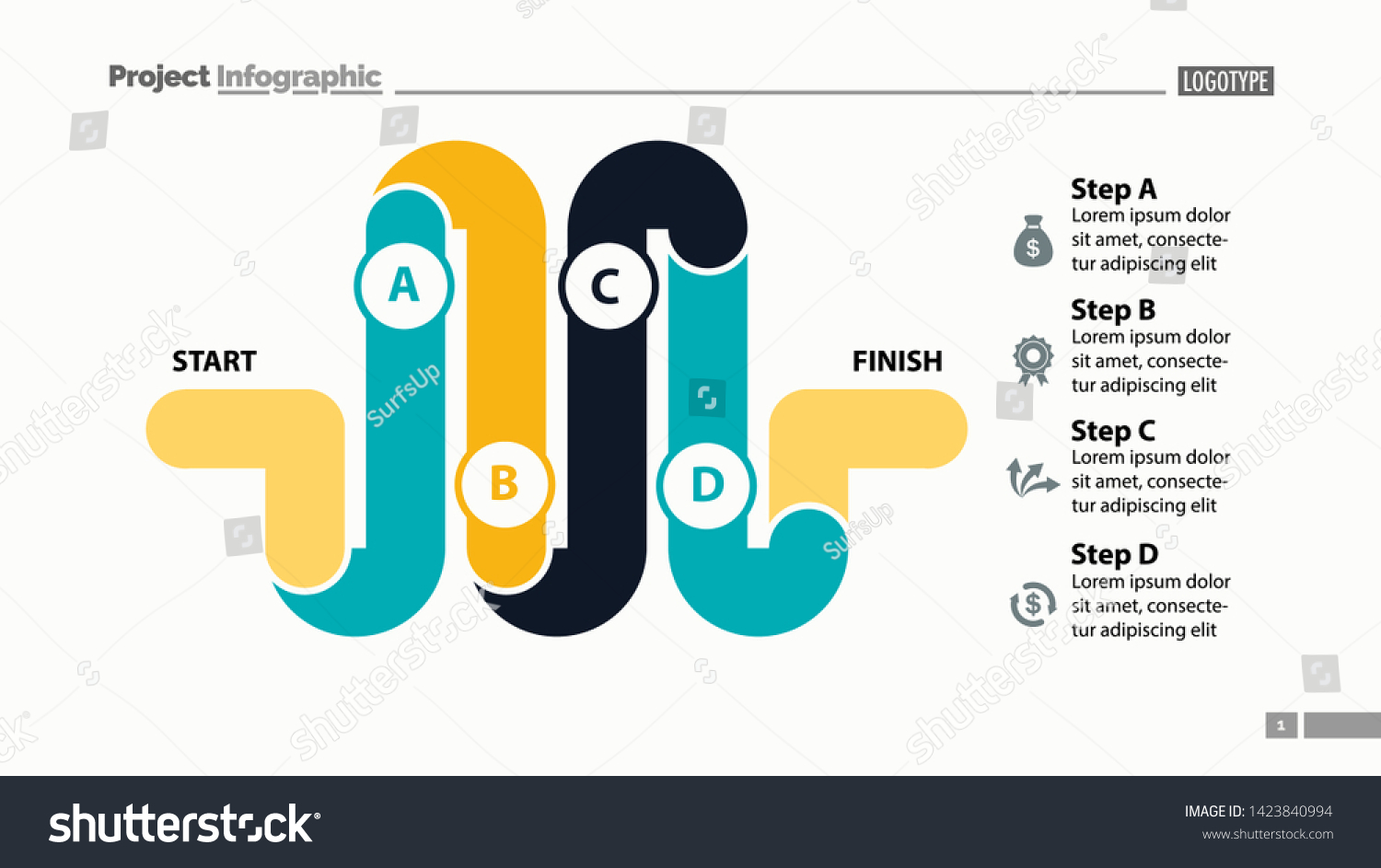 Vektor Stok Four Elements Process Chart Slide Template (Tanpa Royalti ...