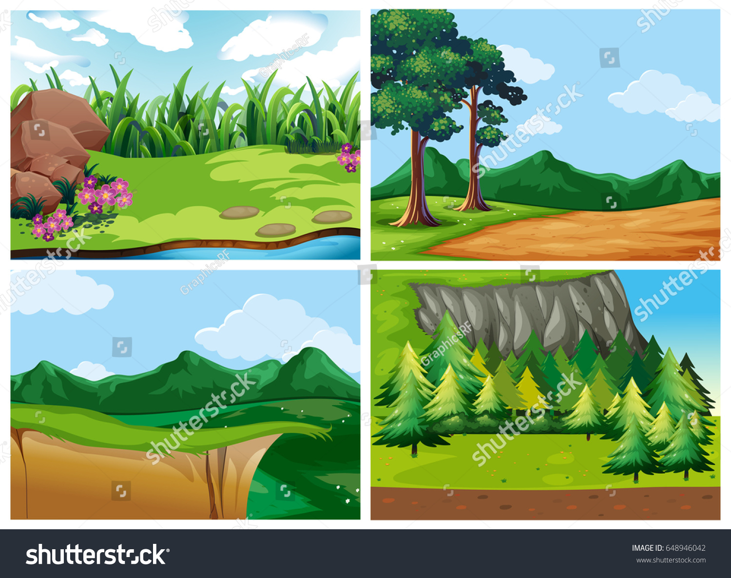 Four Forest Scenes Daytime Illustration Stock Vector (Royalty Free ... Four Forest Scenes Daytime Illustration Stock Vector (Royalty Free ...