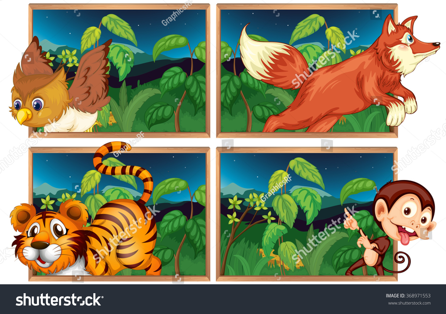 Four Forest Scenes Wild Animals Illustration: เวกเตอร์สต็อก (ปลอดค่า ... Four Forest Scenes Wild Animals Illustration: เวกเตอร์สต็อก (ปลอดค่า ...