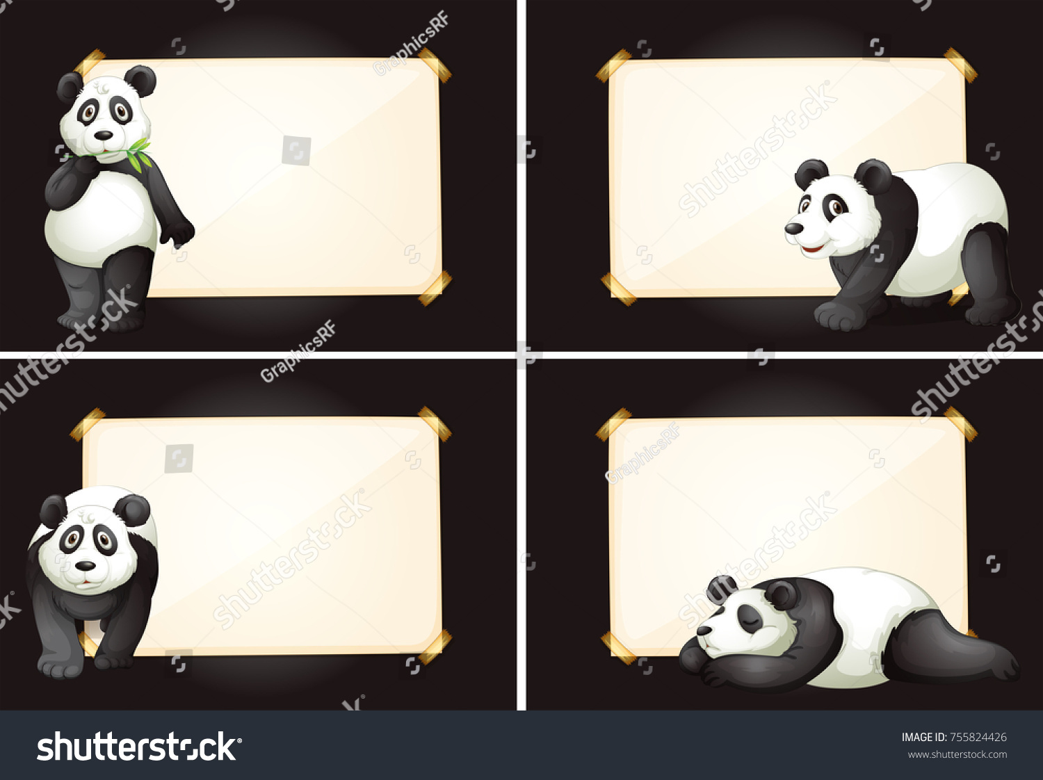Four Frames Cute Panda Bears Illustration Stock Vector (Royalty Free ...