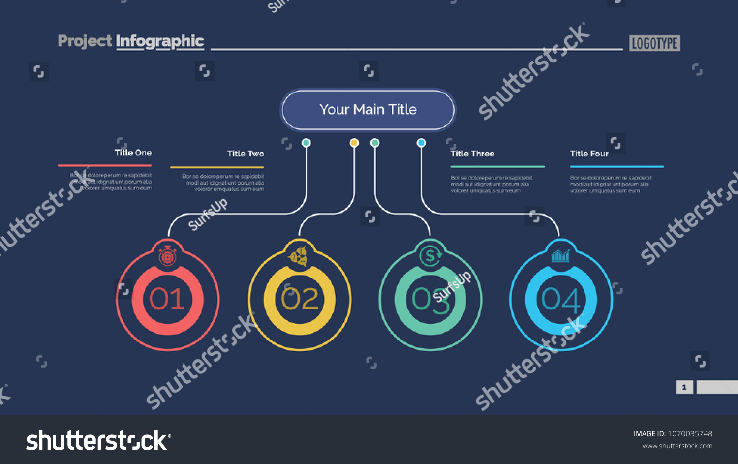 Four Ideas Process Chart Slide Template: vector de stock (libre de ...