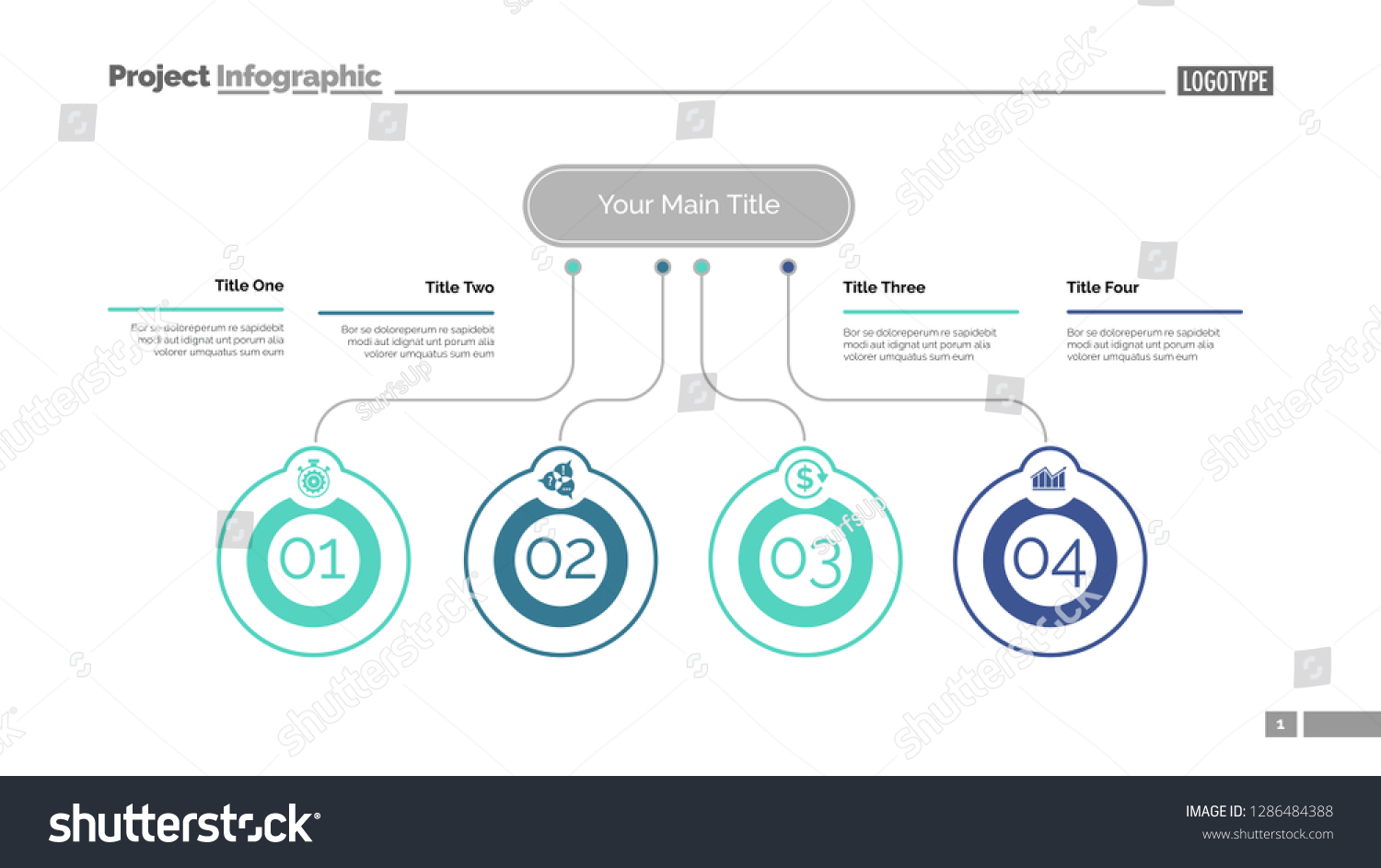 Four Ideas Process Chart Slide Template: vector de stock (libre de ...