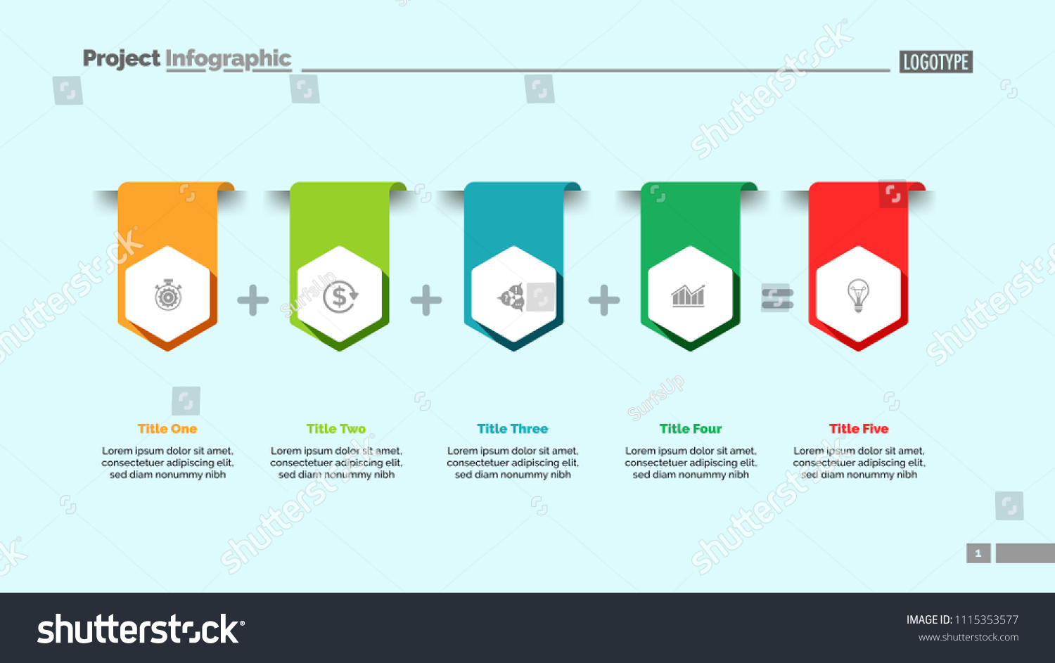 Four Items Sum Process Chart Slide Stock Vector (Royalty Free) 1115353577
