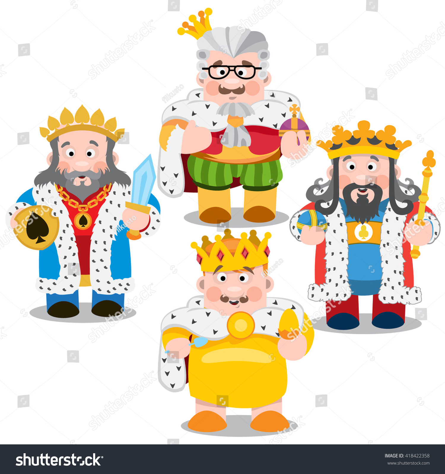 Four Kings Cartoon Characters Vector Stock Vector (Royalty Free) 418422358
