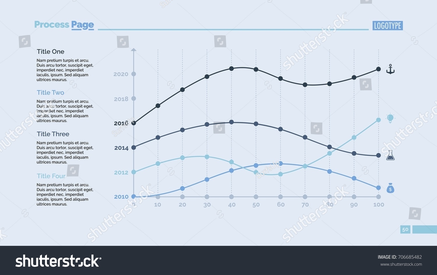 Vektor Stok Four Point Charts Slide Template (Tanpa Royalti) 706685482 ...