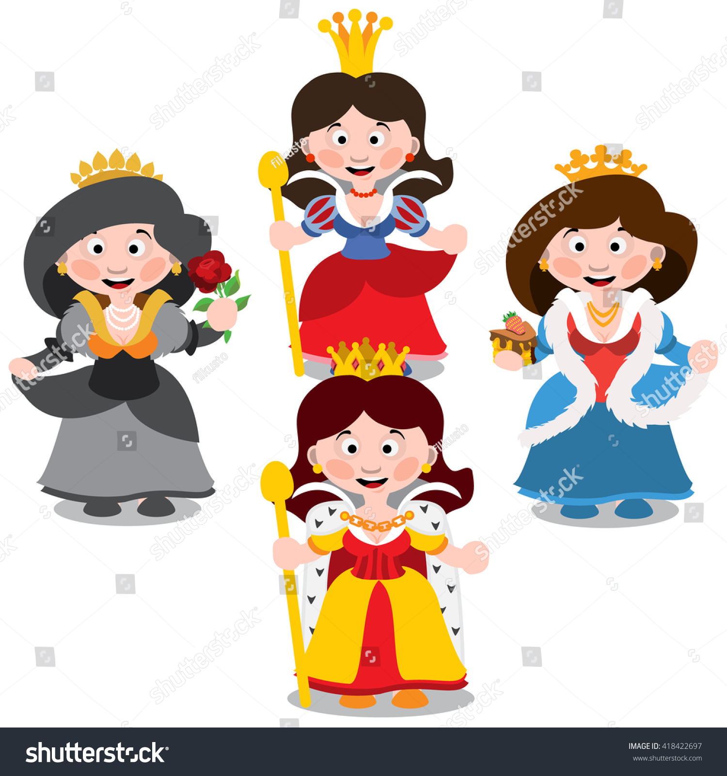 Four Queens Cartoon Characters Vector: เวกเตอร์สต็อก (ปลอดค่าลิขสิทธิ์ ...