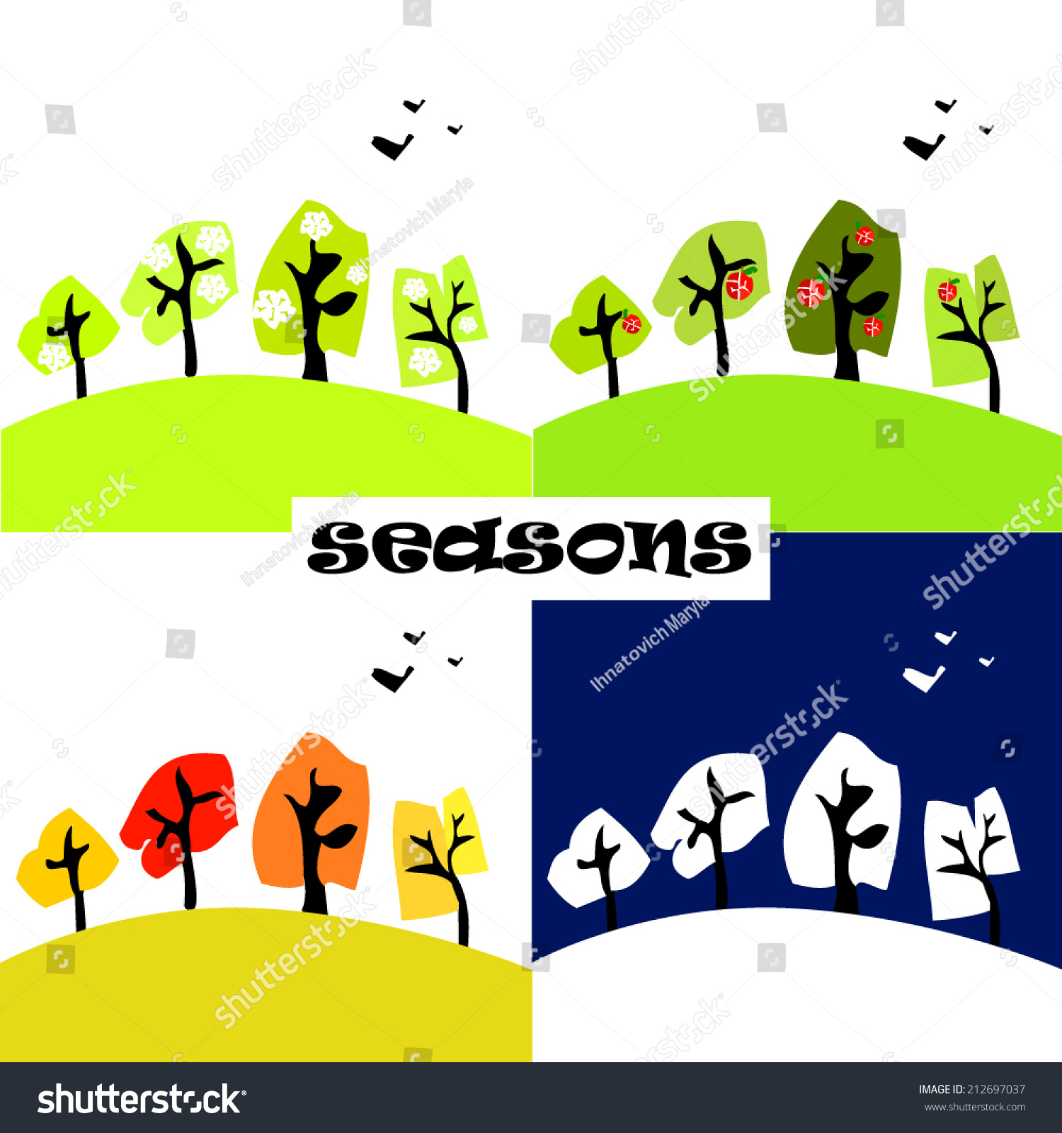 Four Season Simple Drawings Vector Stock Vector (Royalty Free ...