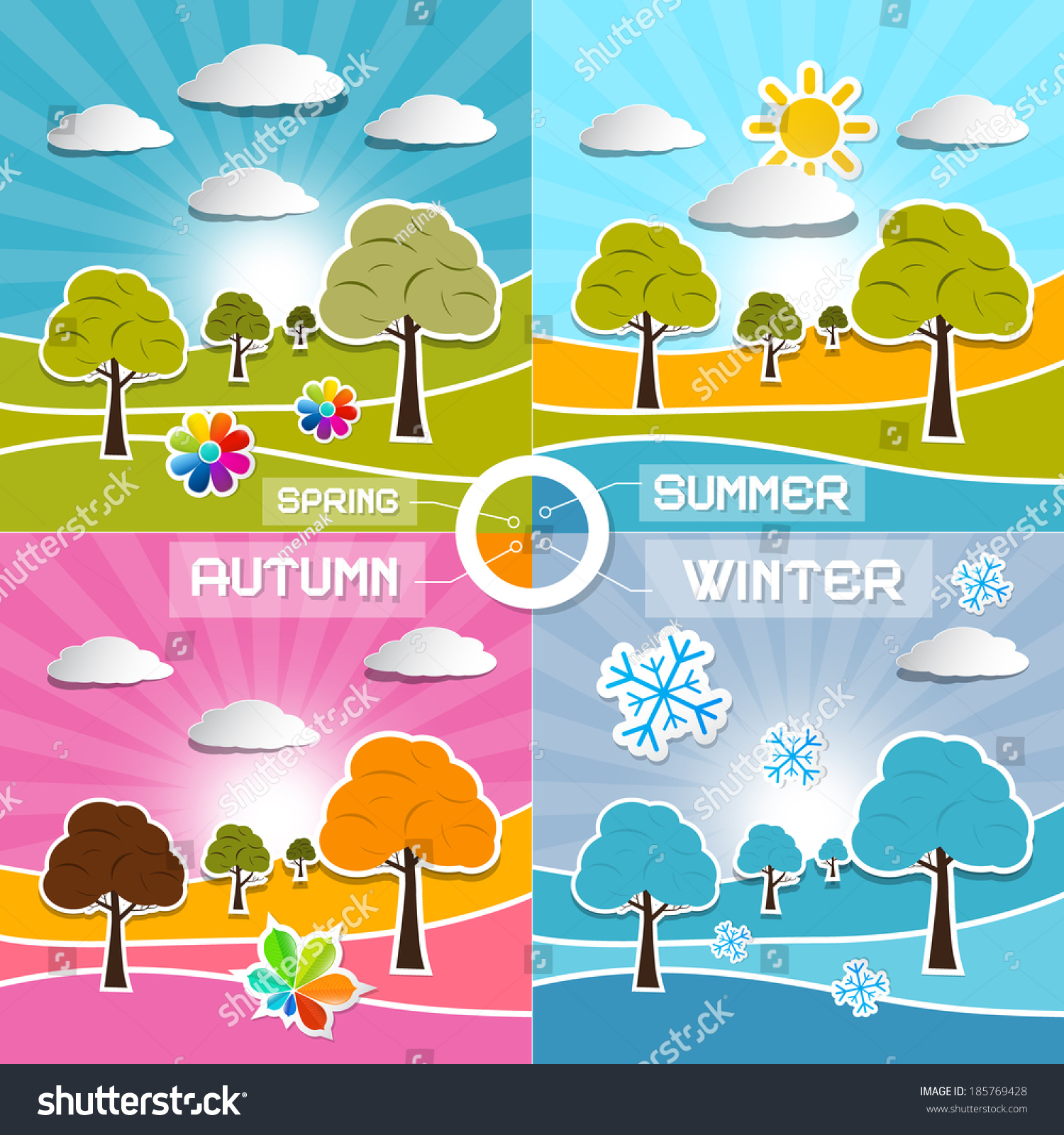 Four Seasons Landscape Backgrounds Vector Illustration: vector de stock ...