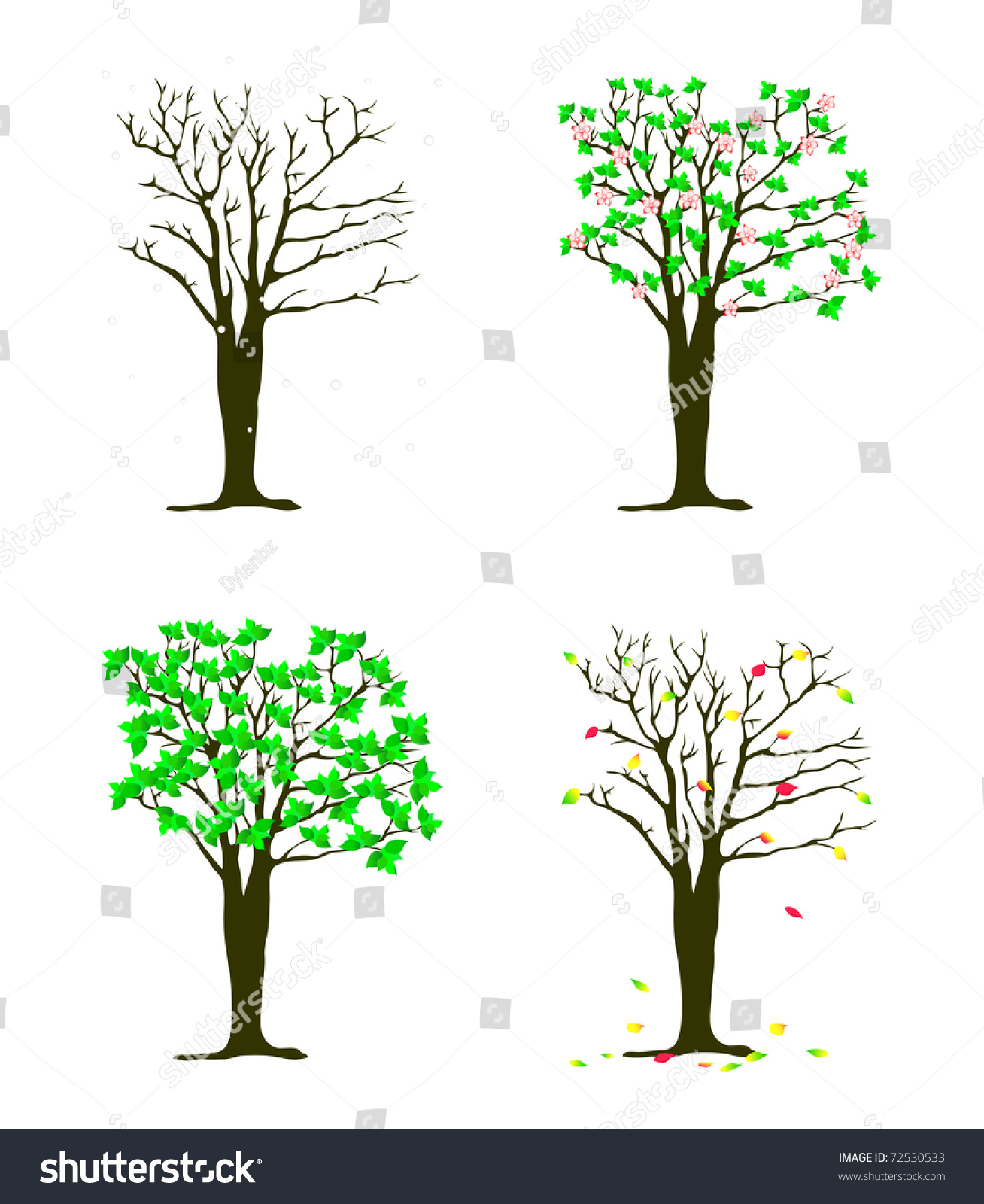 Four Seasons Tree Vector Illustration: Stock-Vektorgrafik (Lizenzfrei ...