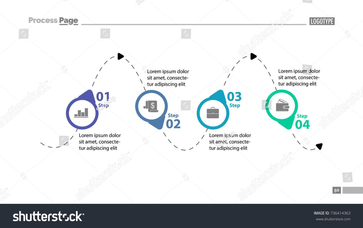 Four Step Process Chart Slide Template: vector de stock (libre de ...