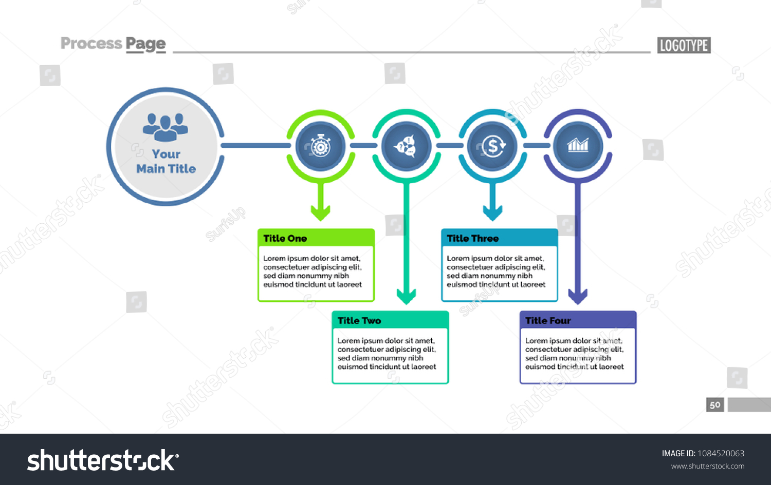 Four Steps Process Chart Slide Template: เวกเตอร์สต็อก (ปลอดค่า ...