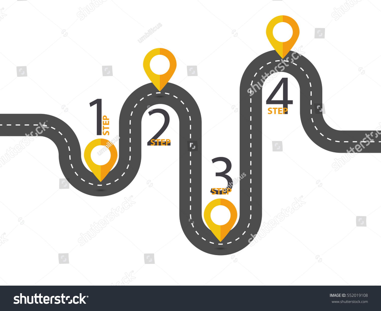 Four Steps Winding Asphalt Road Big Stock Vector (Royalty Free) 552019108