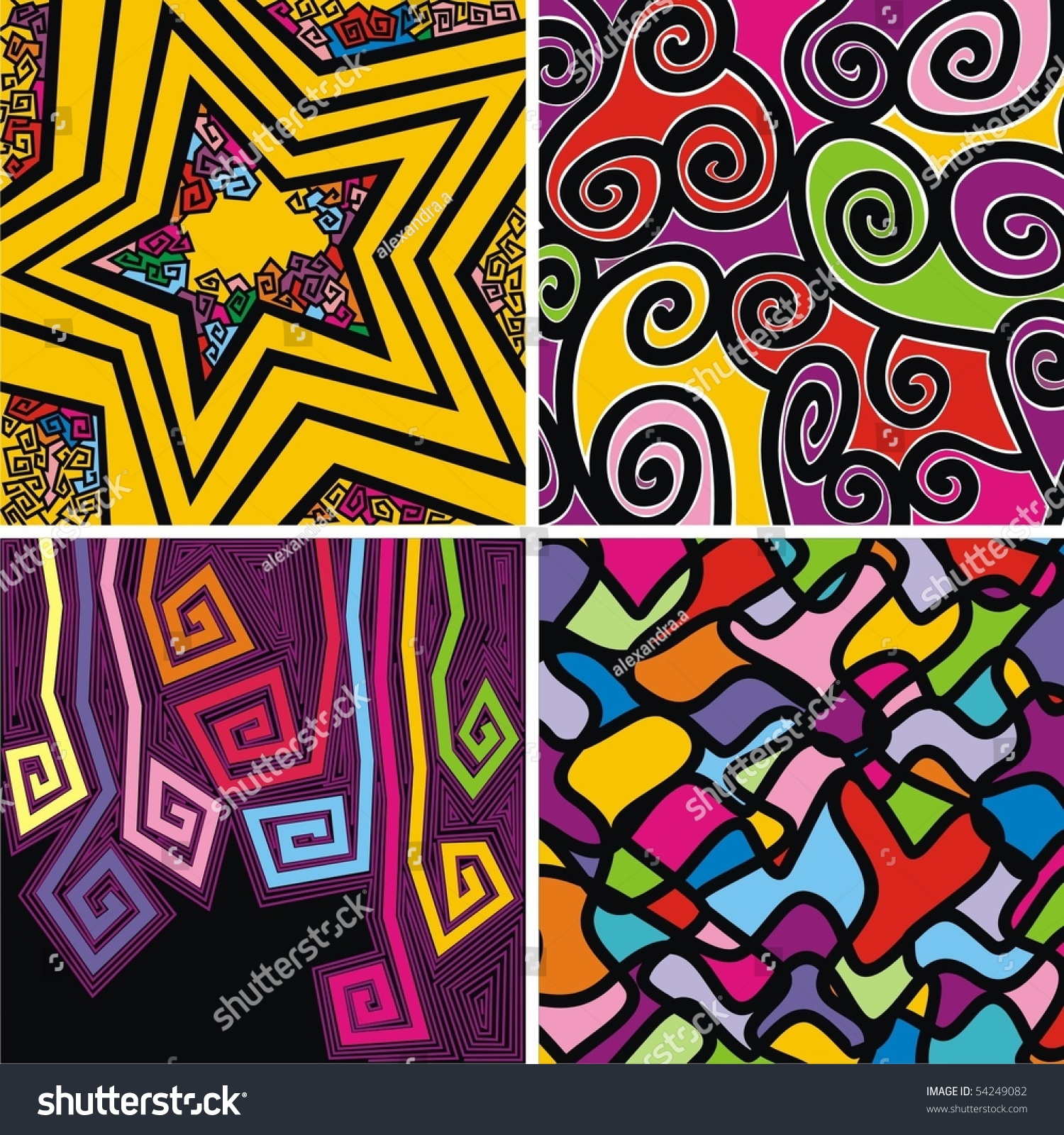 Four Wallpapers Colorful Patterns On Black Stock Vector (Royalty Free ...