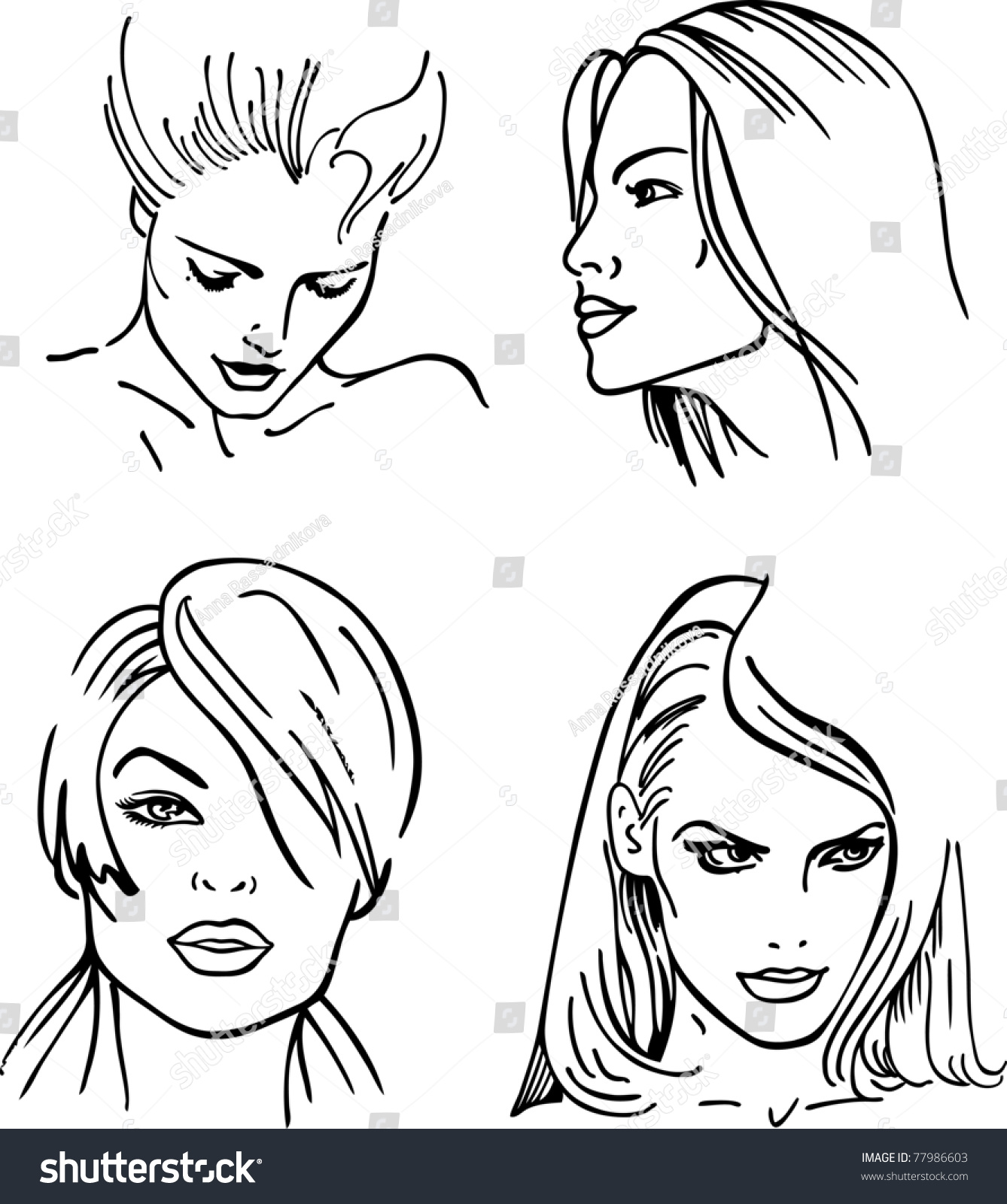 Four Women Outlined Faces Vector Stock Vector (Royalty Free) 77986603