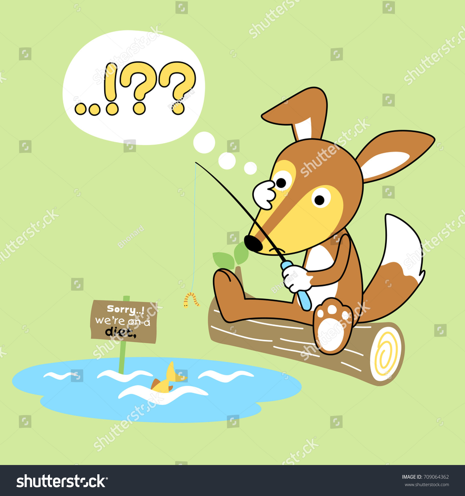Fox Fishing Time Vector Cartoon: vector de stock (libre de regalías ...