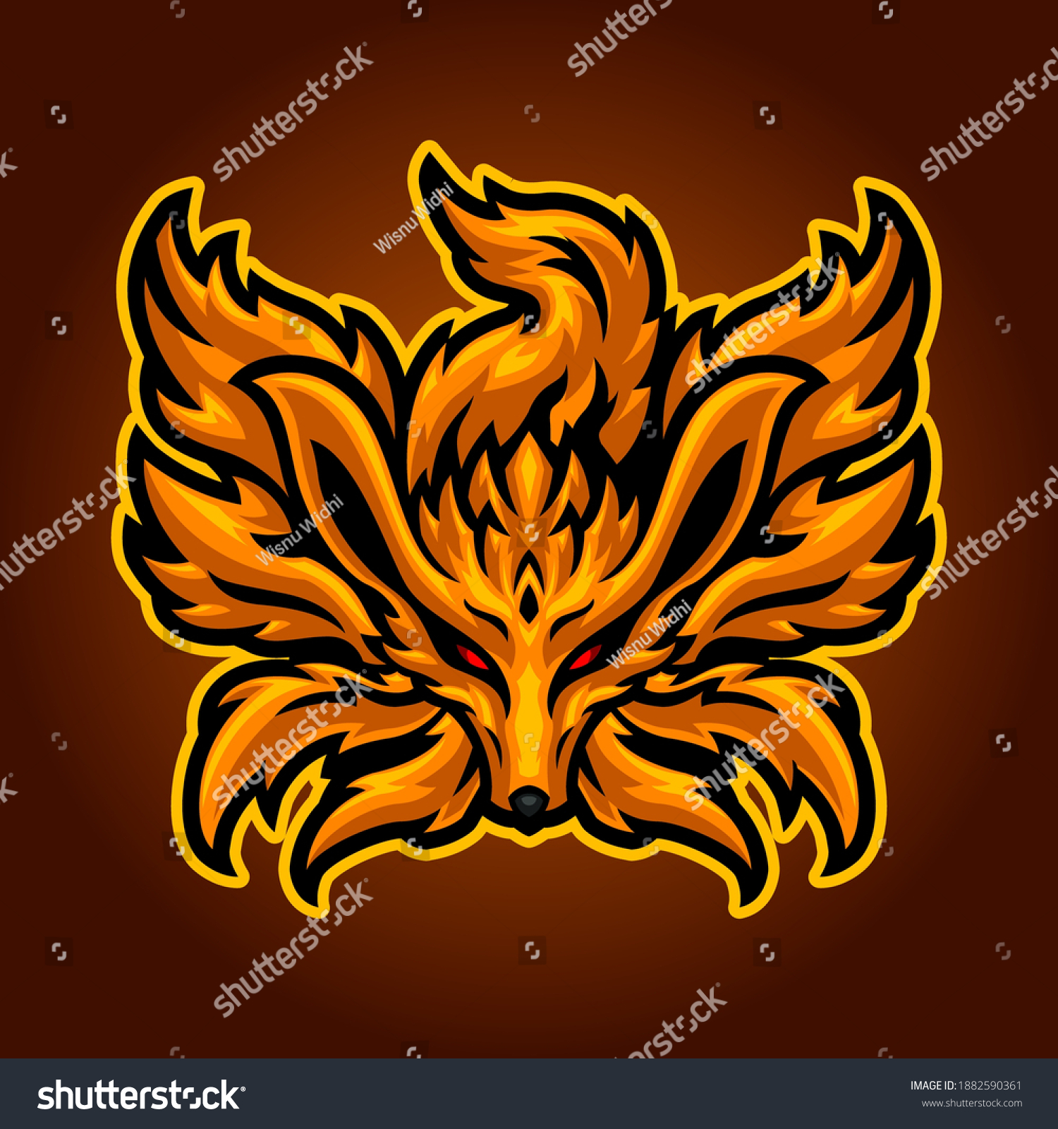 Fox Nine Tail Head Vector Logo Stock Vector (Royalty Free) 1882590361