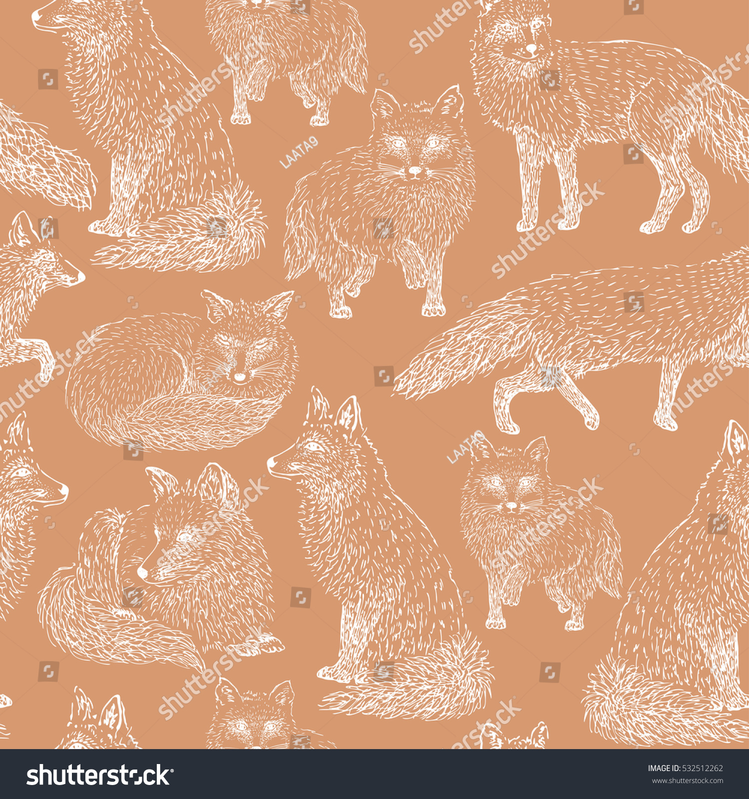 Fox Seamless Pattern Sketch Hand Drawn Stock Vector (Royalty Free ...