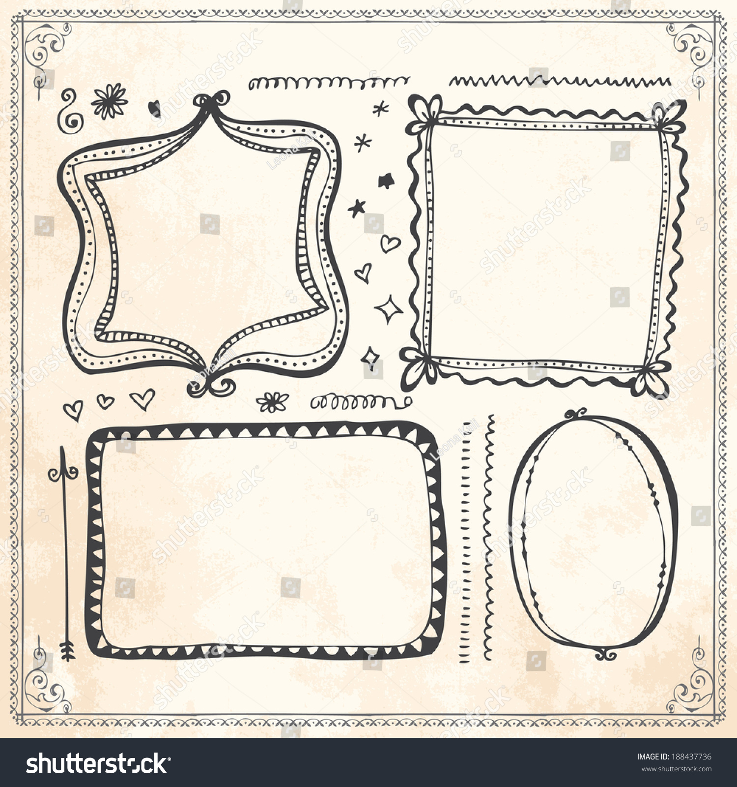 Frame Drawing Vector Drawn Doodle Calligraphy: เวกเตอร์สต็อก (ปลอดค่า ...