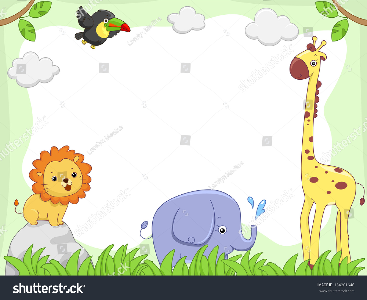 Frame Illustration Featuring Cute Jungle Animals - 154201646 : Shutterstock
