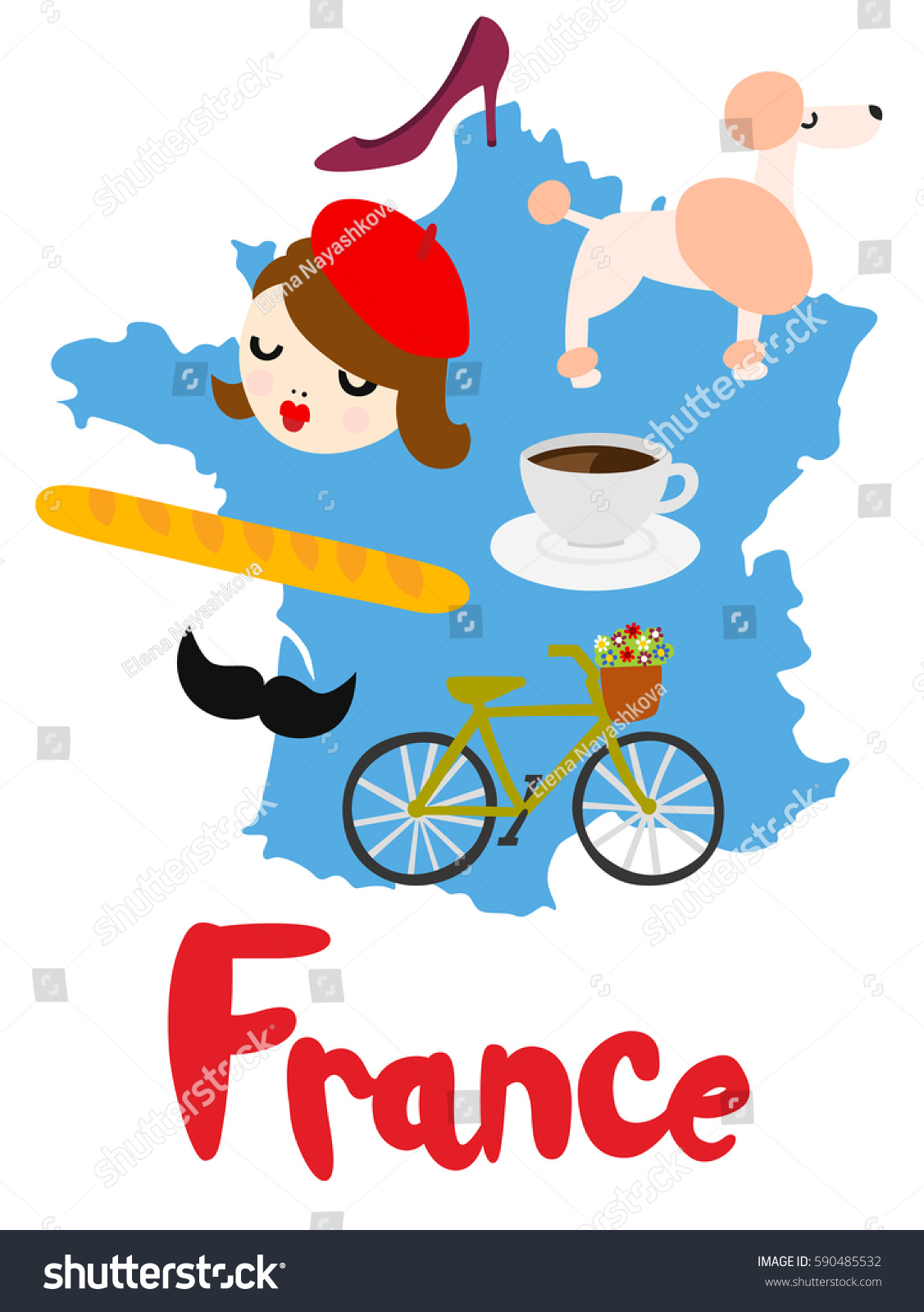 France Map Iconic Objects Stock Vector (Royalty Free) 590485532