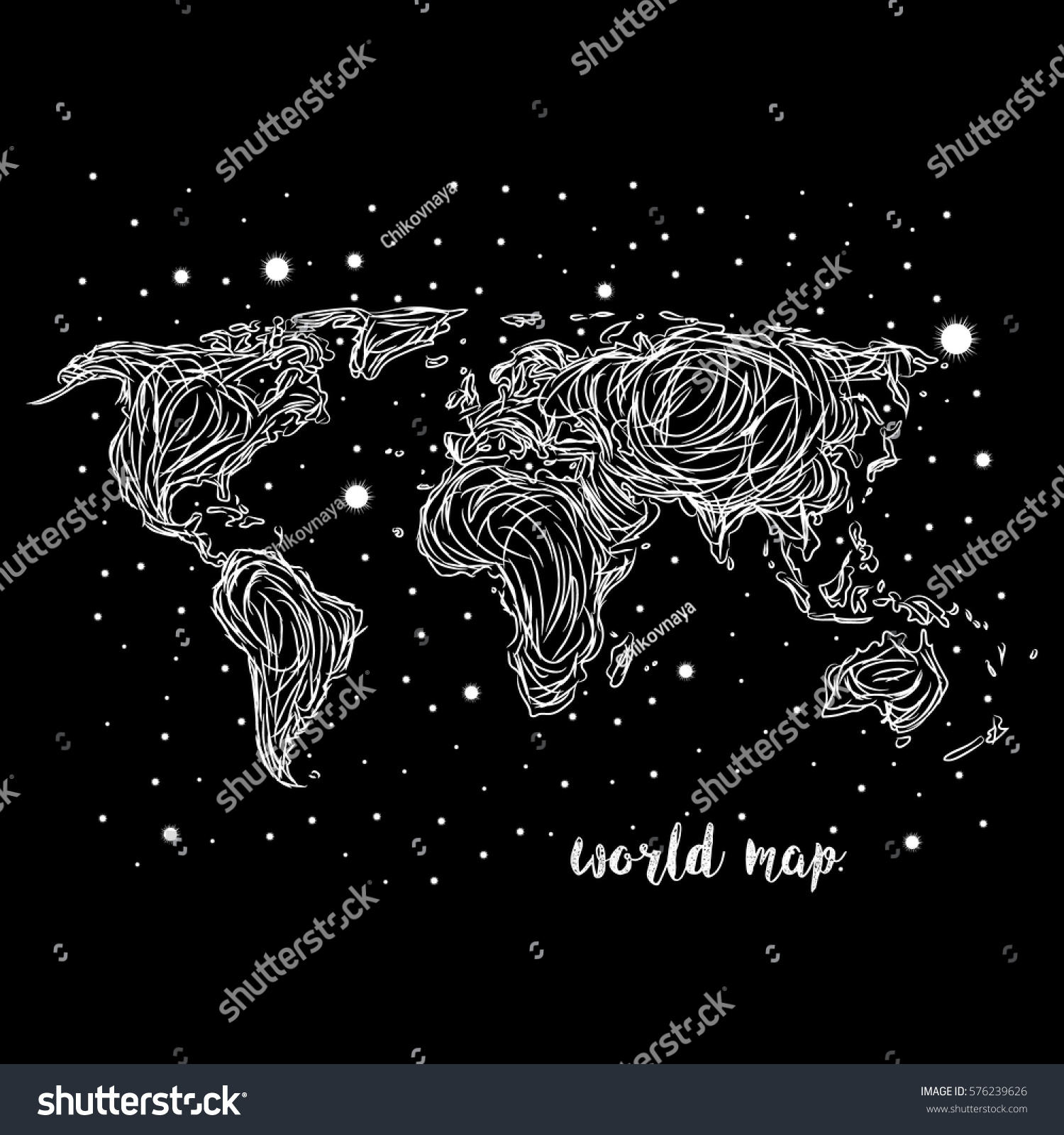 Freehand Drawing World Map Constellation Vector: vector de stock (libre ...
