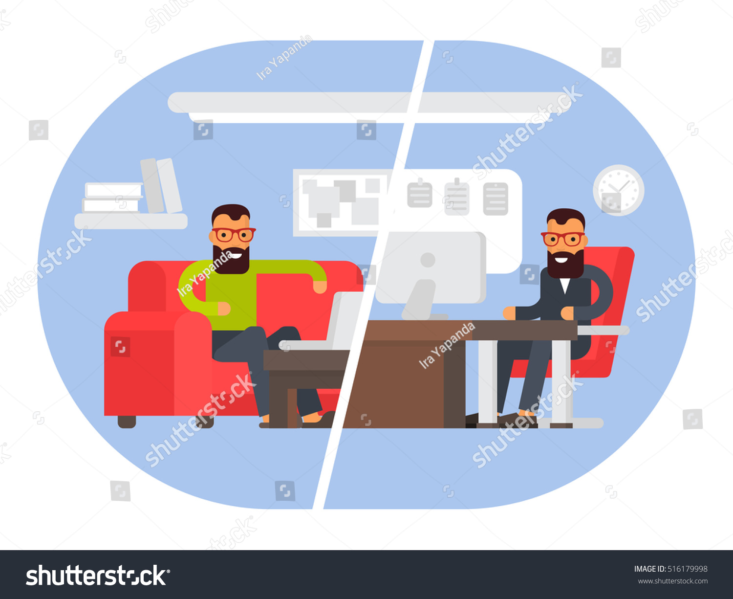 Freelancer Vs Business Office Worker Comparing Stock Vector Royalty