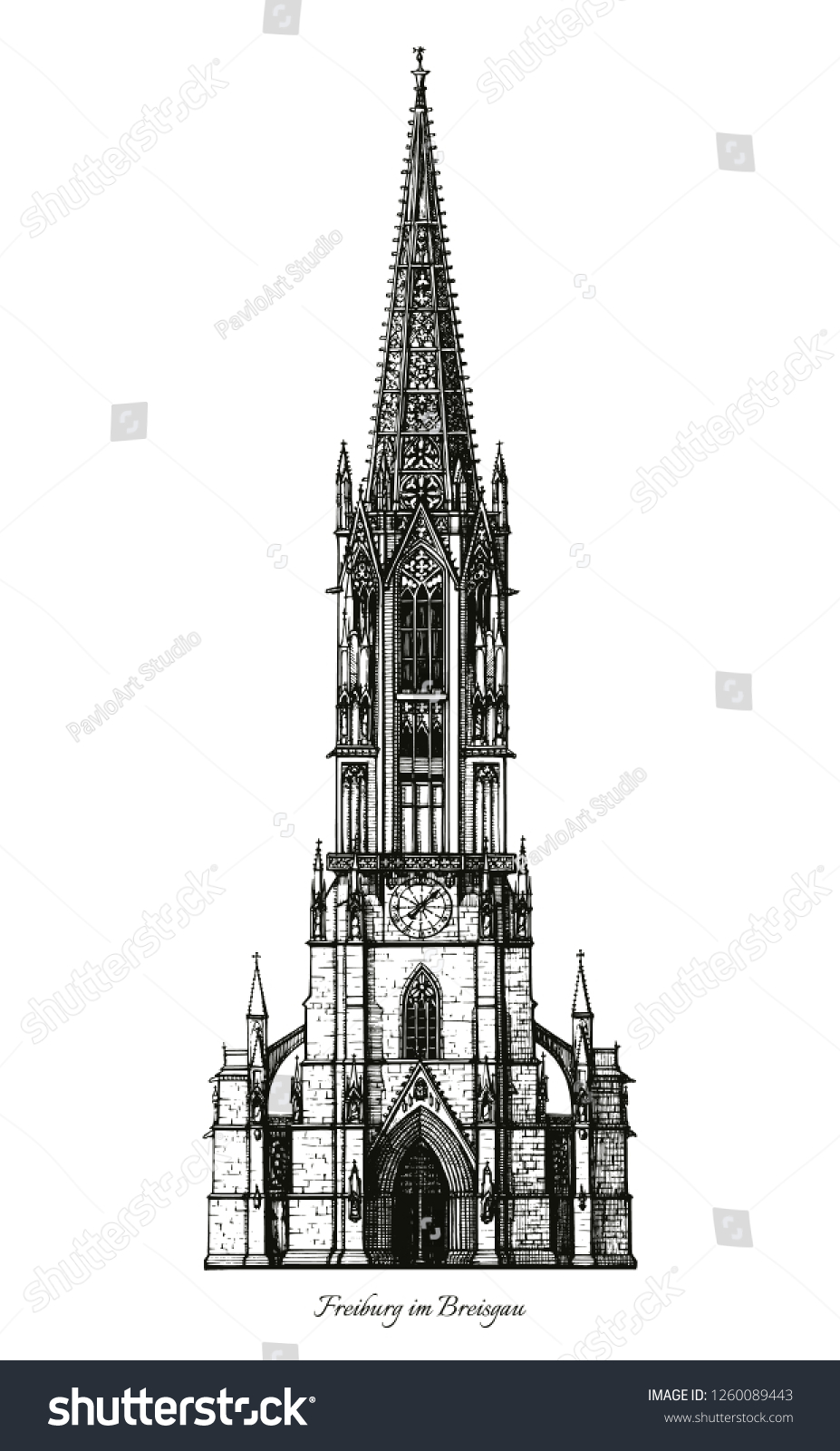 Freiburg Minster Freiburger Munster Cathedral Freiburg Stock Vector ... Freiburg Minster Freiburger Munster Cathedral Freiburg Stock Vector ...