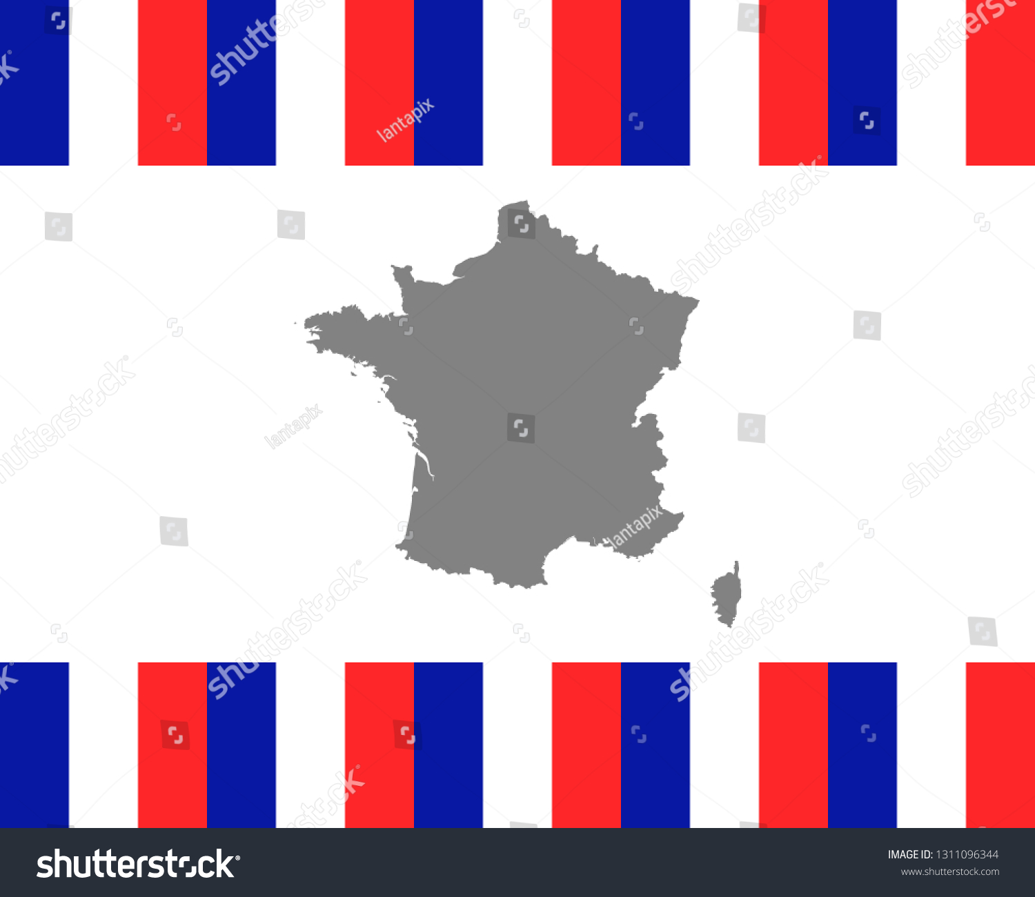 French Flag Map Stock Vector (Royalty Free) 1311096344
