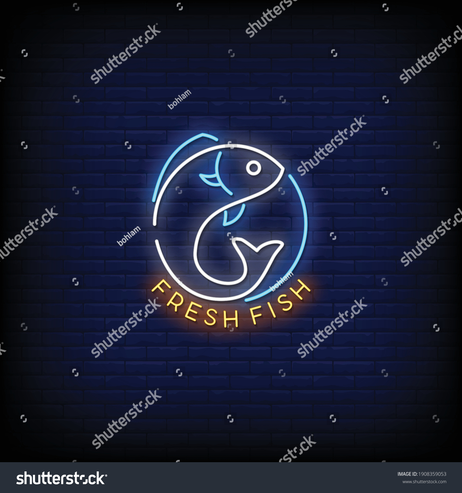 Fresh Fish Logo Neon Signs Style Stock Vector (Royalty Free) 1908359053 ...