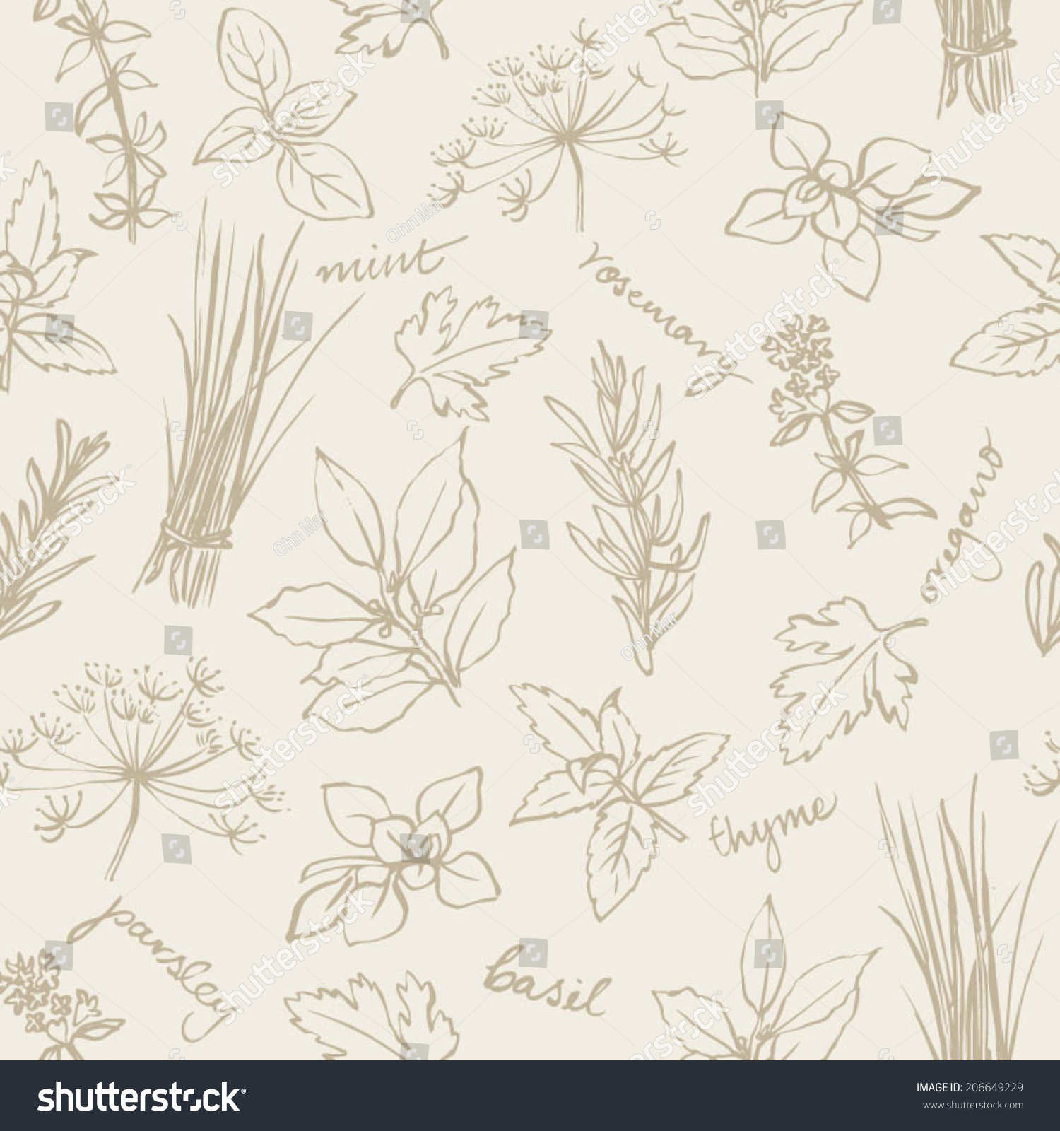 Fresh Herbs Seamless Background Vector: vector de stock (libre de ...