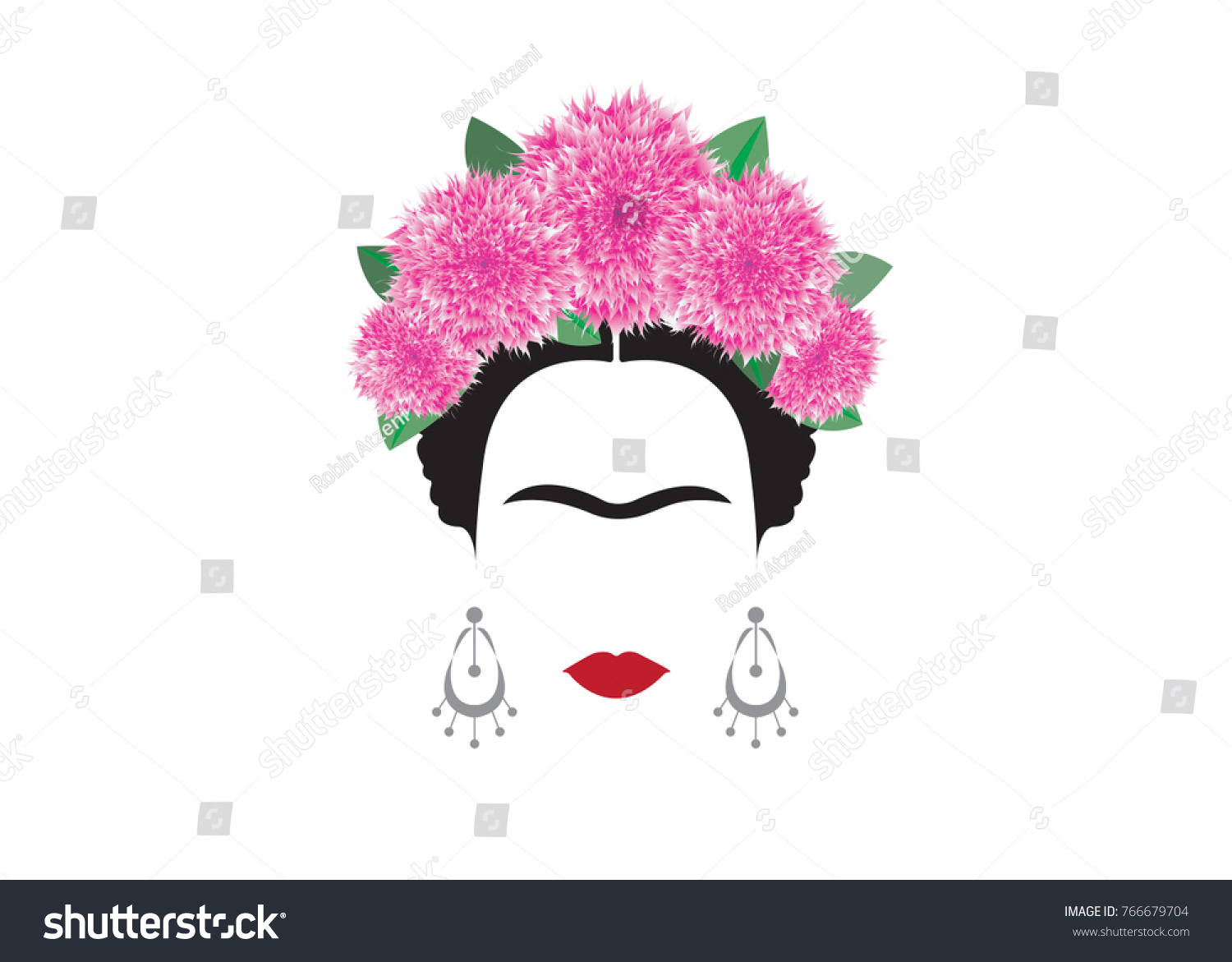Frida Kahlo Vector Portrait: vector de stock (libre de regalías) 766679704