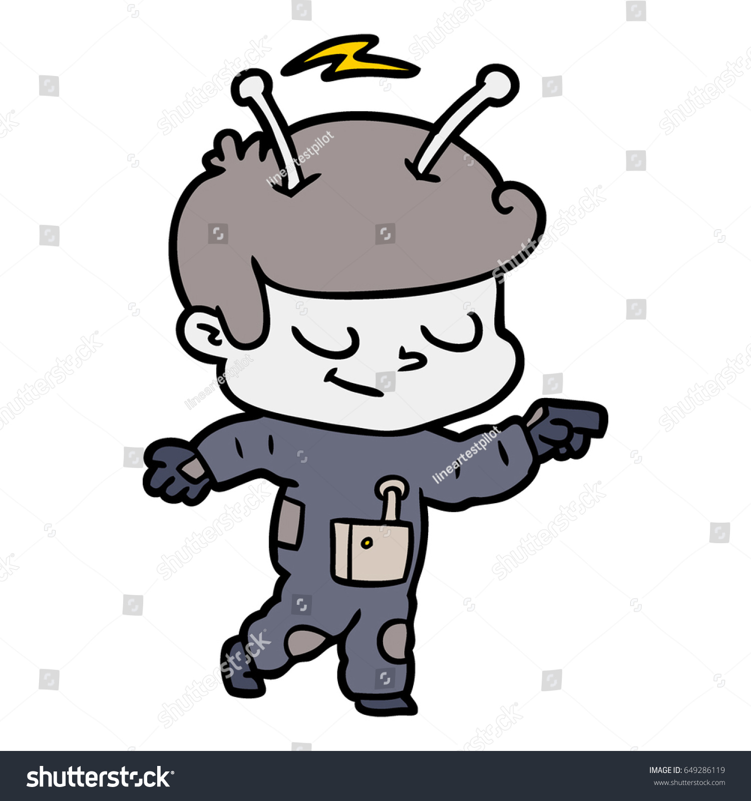 Friendly Cartoon Spaceman Pointing Stock Vector (Royalty Free) 649286119