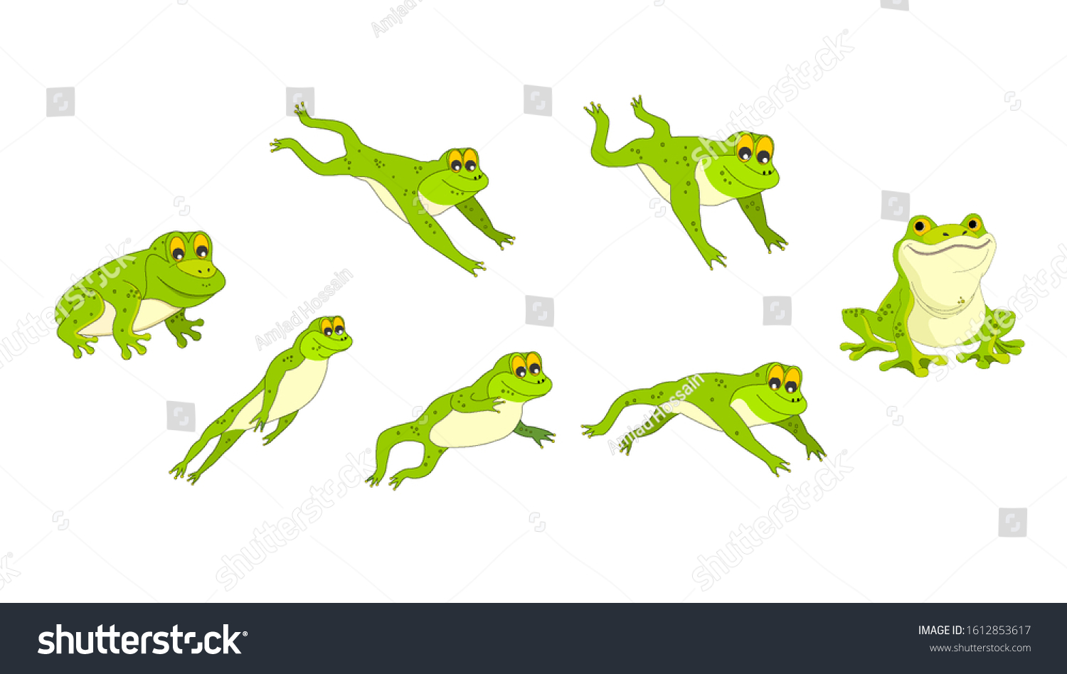 Vektor Stok Frog Jumping Animation Sequence Cartoon Vector (Tanpa ...
