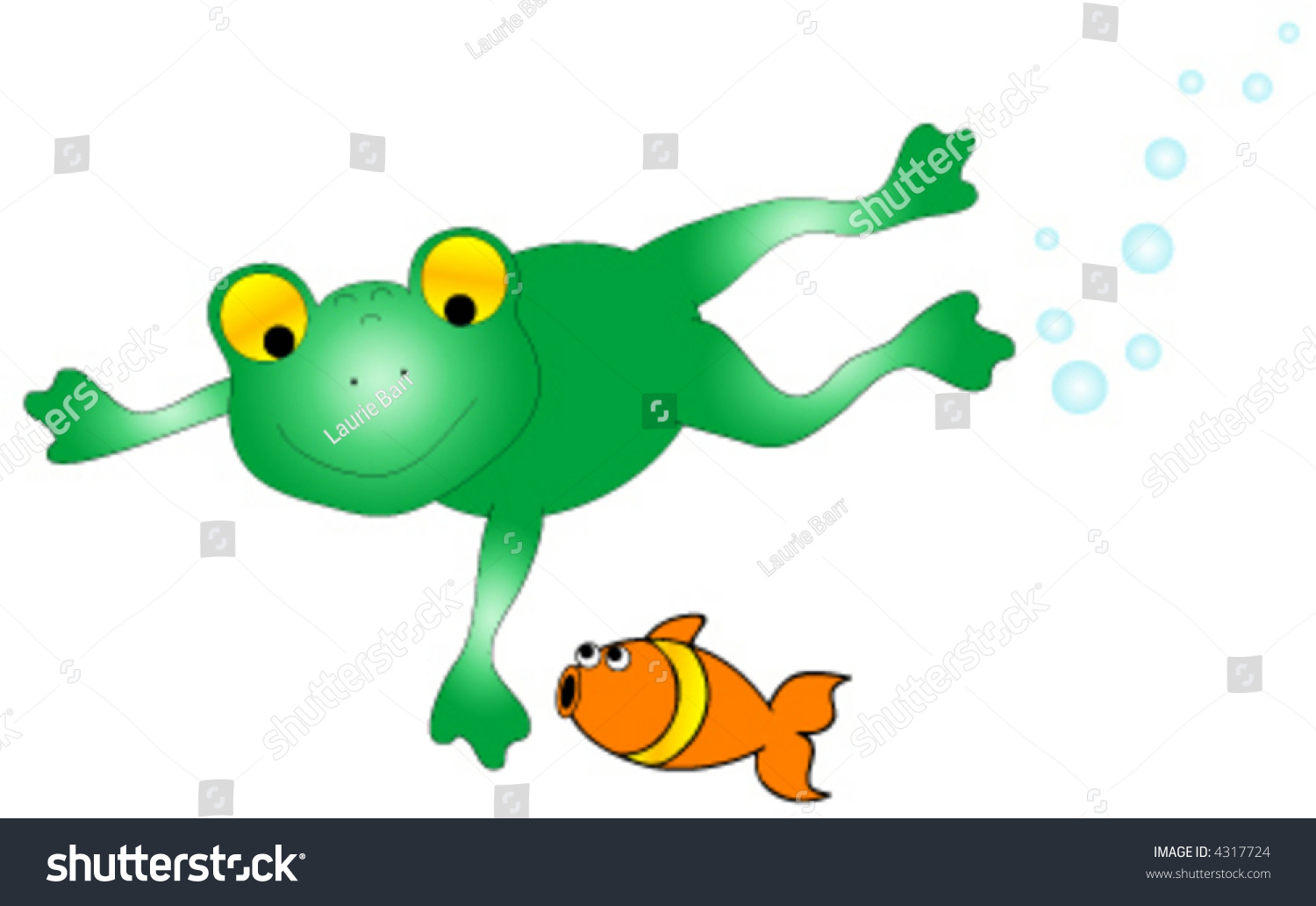 Frog Swimming Fish Stock Vector 4317724 - Shutterstock
