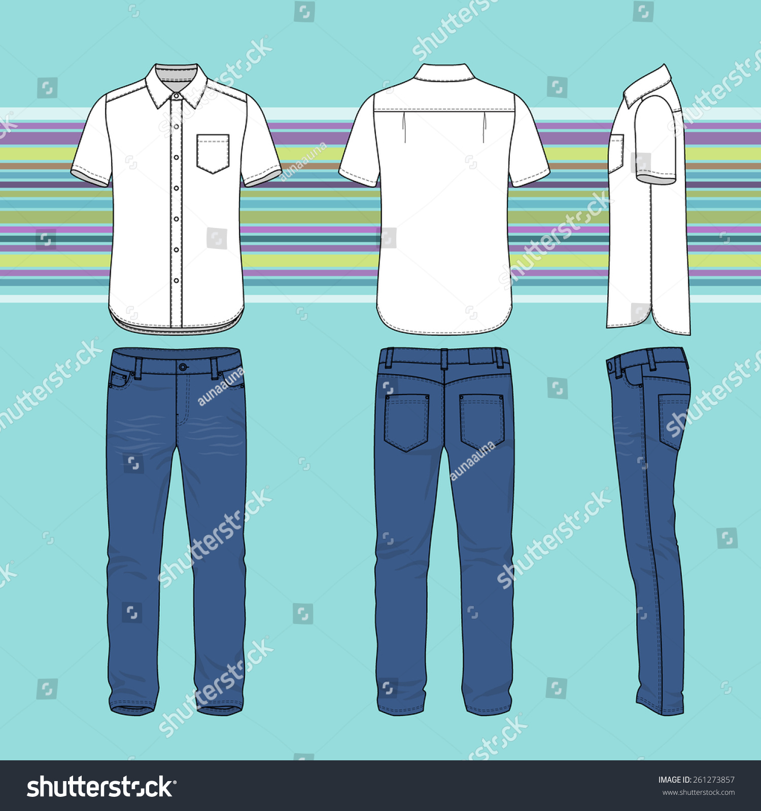 Front Back Side Views Mens Set เวกเตอร์สต็อก ปลอดค่าลิขสิทธิ์