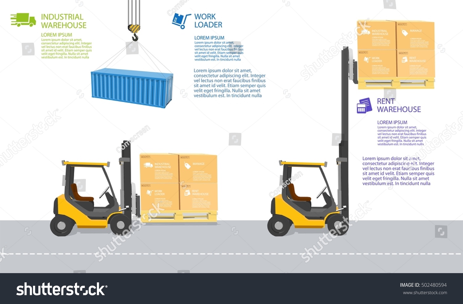 Front Loader Infographics Vith Container Ship Stock Vector (Royalty ...