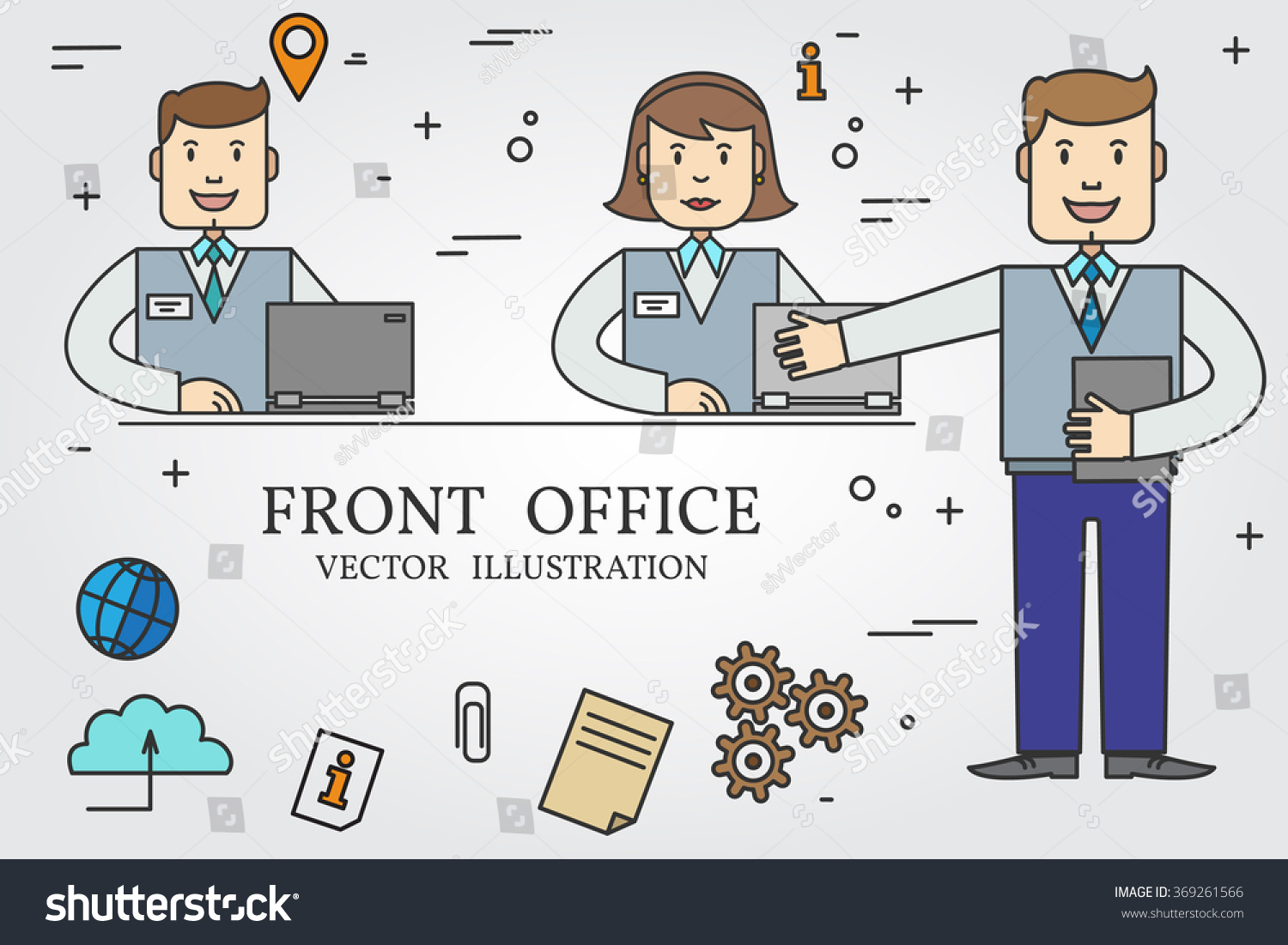 Front Office Front Desk Thin Line Stock Vector (Royalty Free) 369261566 ...
