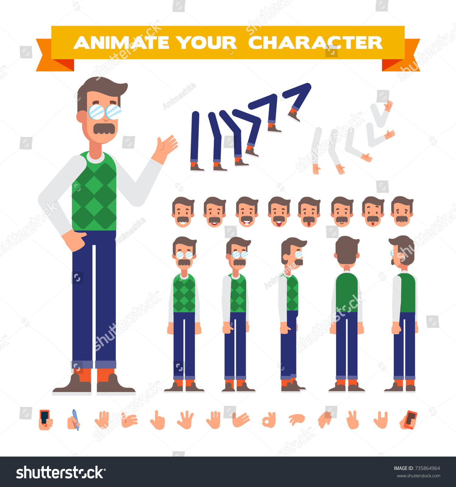 Front Side Back 34 View Animated Stock Vector (Royalty Free) 735864964