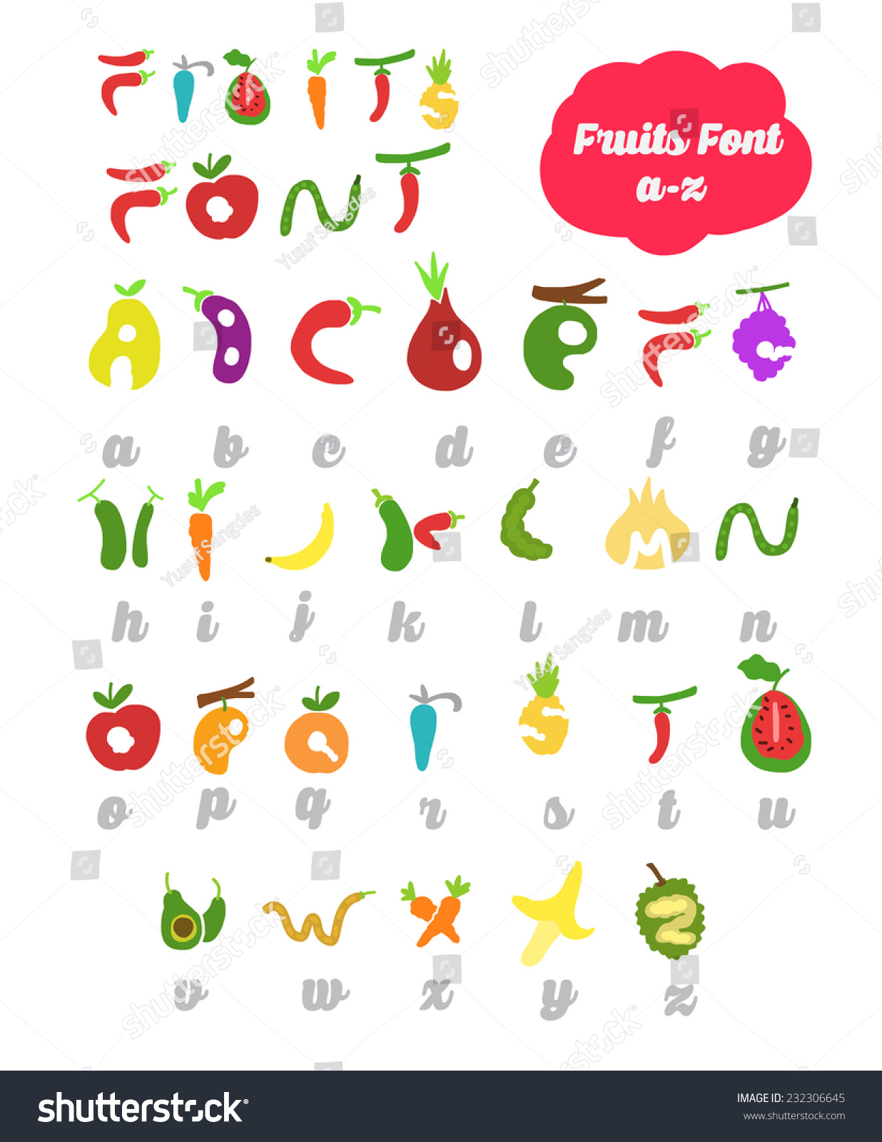 Fruit Alphabet Vector Eps 10 Stock Vector (Royalty Free) 232306645 ...