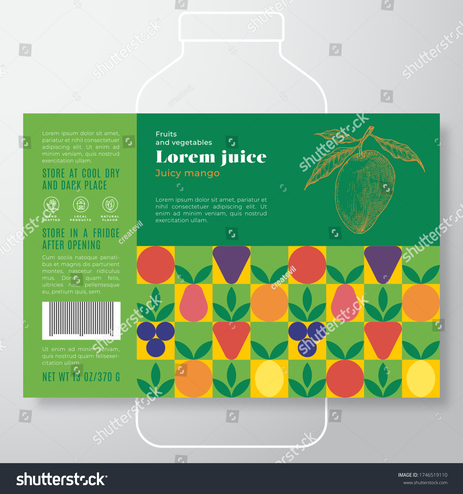 Fruit Vegetables Pattern Juice Label Template Stock Vector (Royalty ...