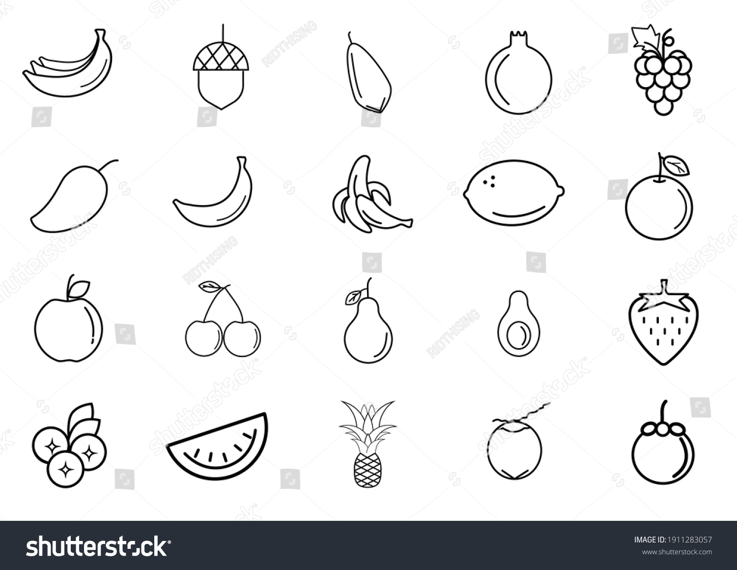 Fruit Line Icon Set Vector Illustration Stock Vector (Royalty Free ...