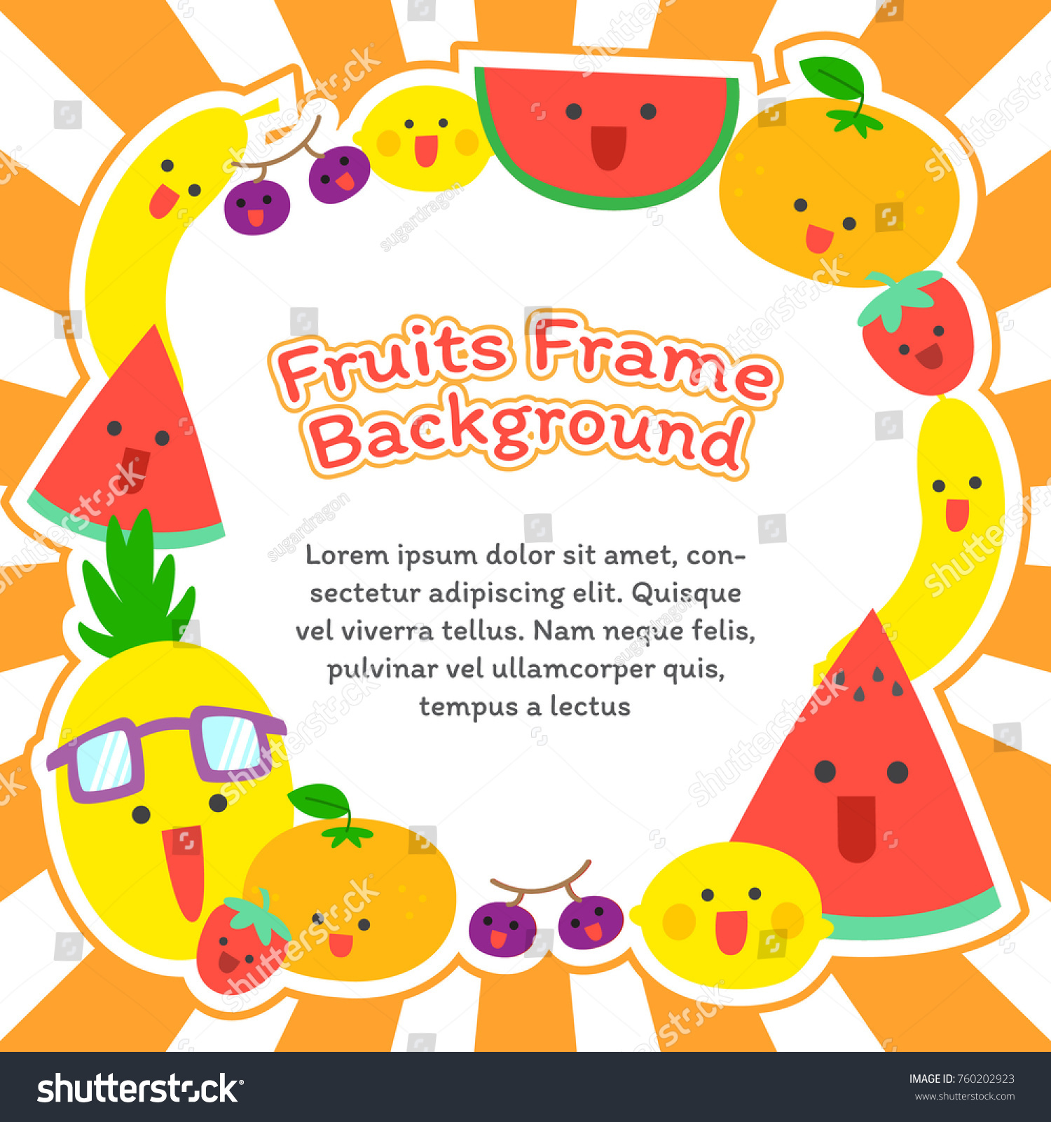 Vektor Stok Fruits Frame Background (Tanpa Royalti) 760202923 ...